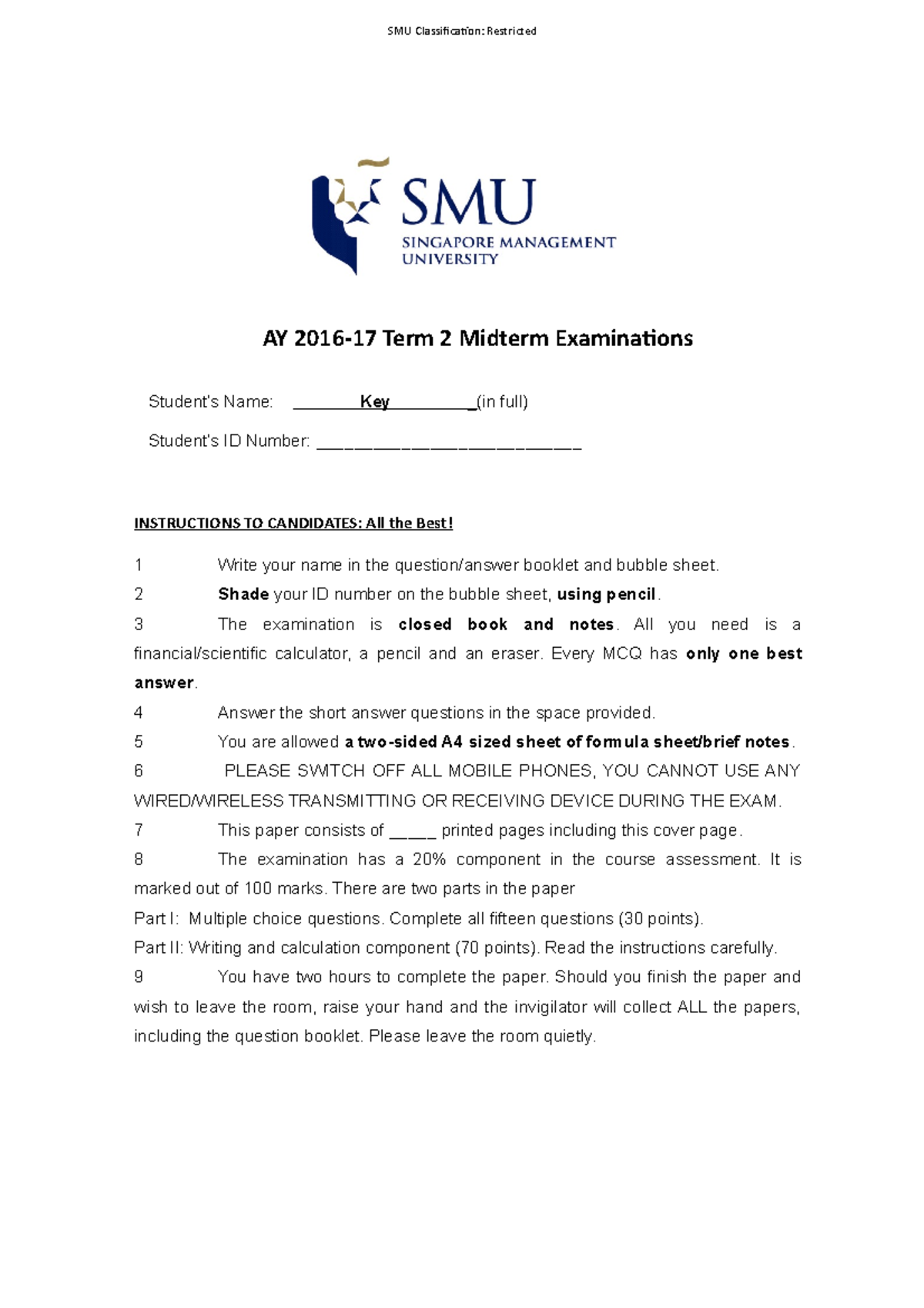 Fnce101 samplemidterm withans - AY 2016-17 Term 2 Midterm Examinations Student’s Name: Key _(in ...
