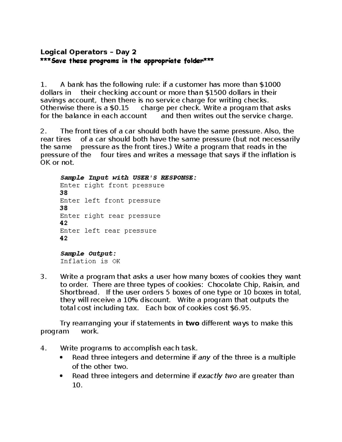 Exercise 23 Day 2 Logical Operators Logical Operators Day 2 Save These Programs In The
