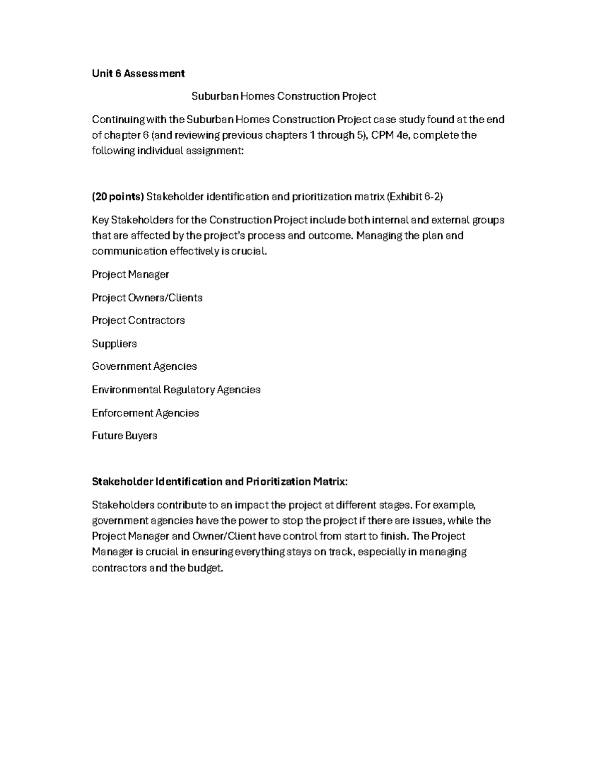 Unit6 Individual Assignment - Unit 6 Assessment Suburban Homes ...
