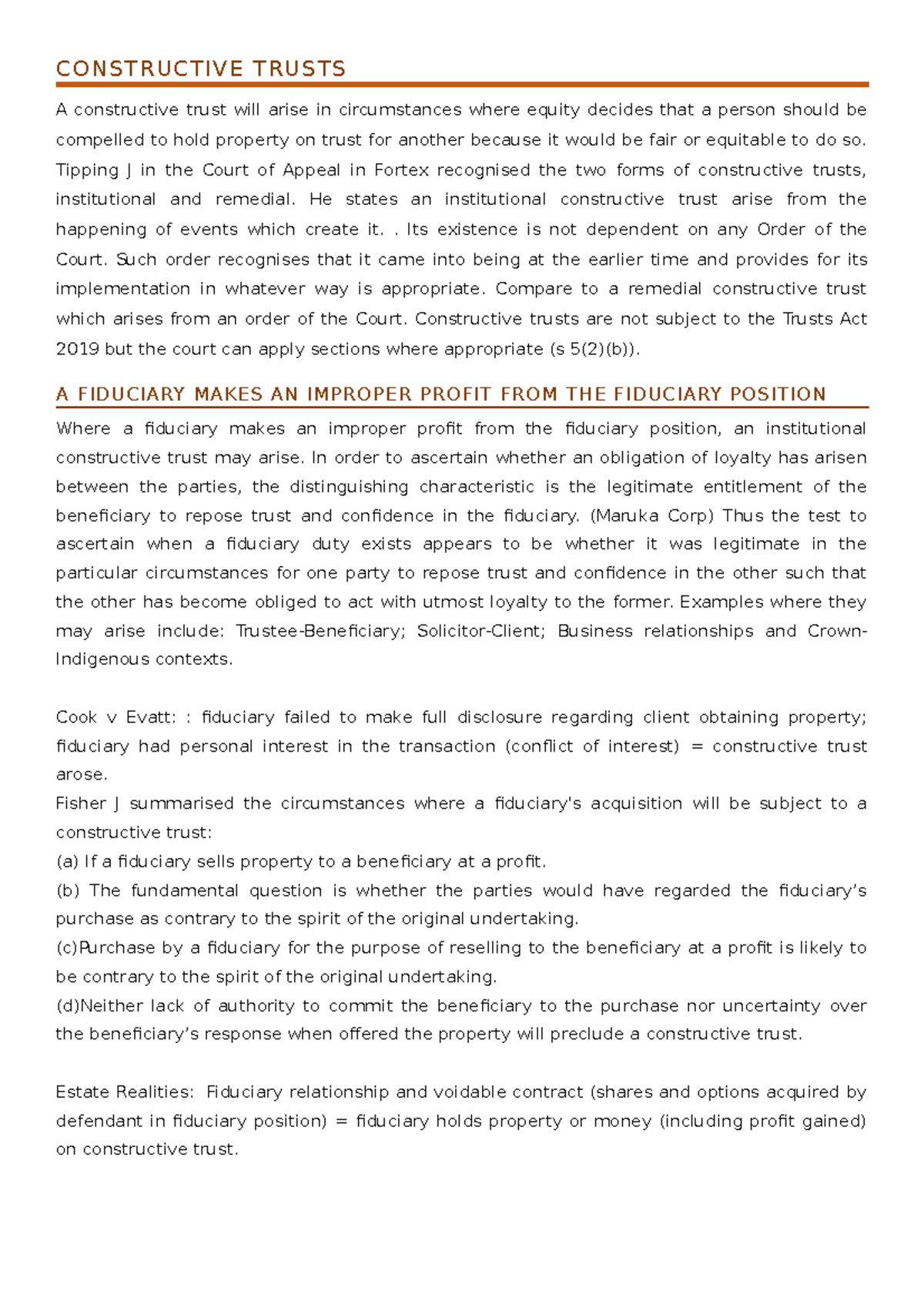 Constructive Trusts - CONSTRUCTIVE TRUSTS A constructive trust will arise in circumstances where ...