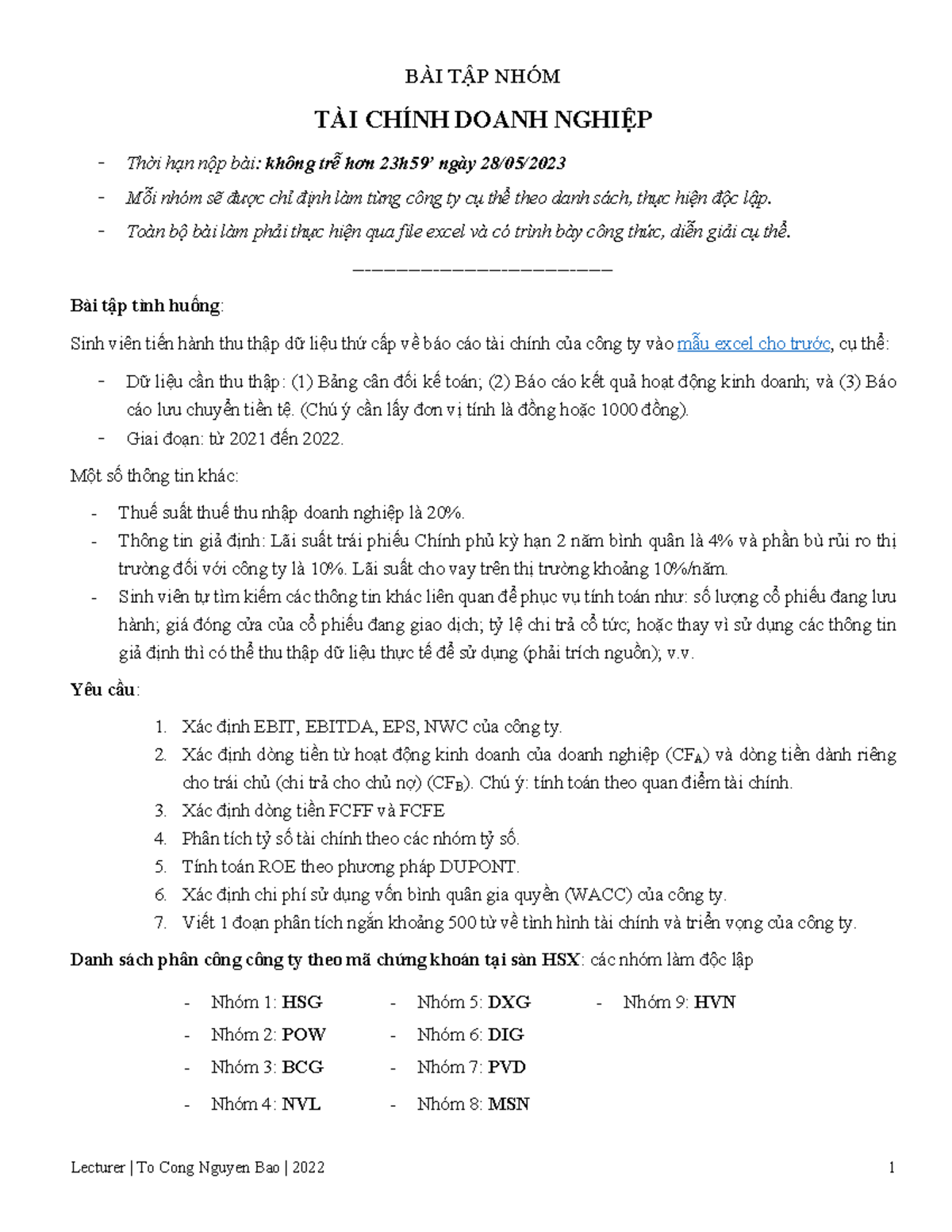 Bai tap nhom - erff - Lecturer | To Cong Nguyen Bao | 2022 1 BÀI TẬP ...