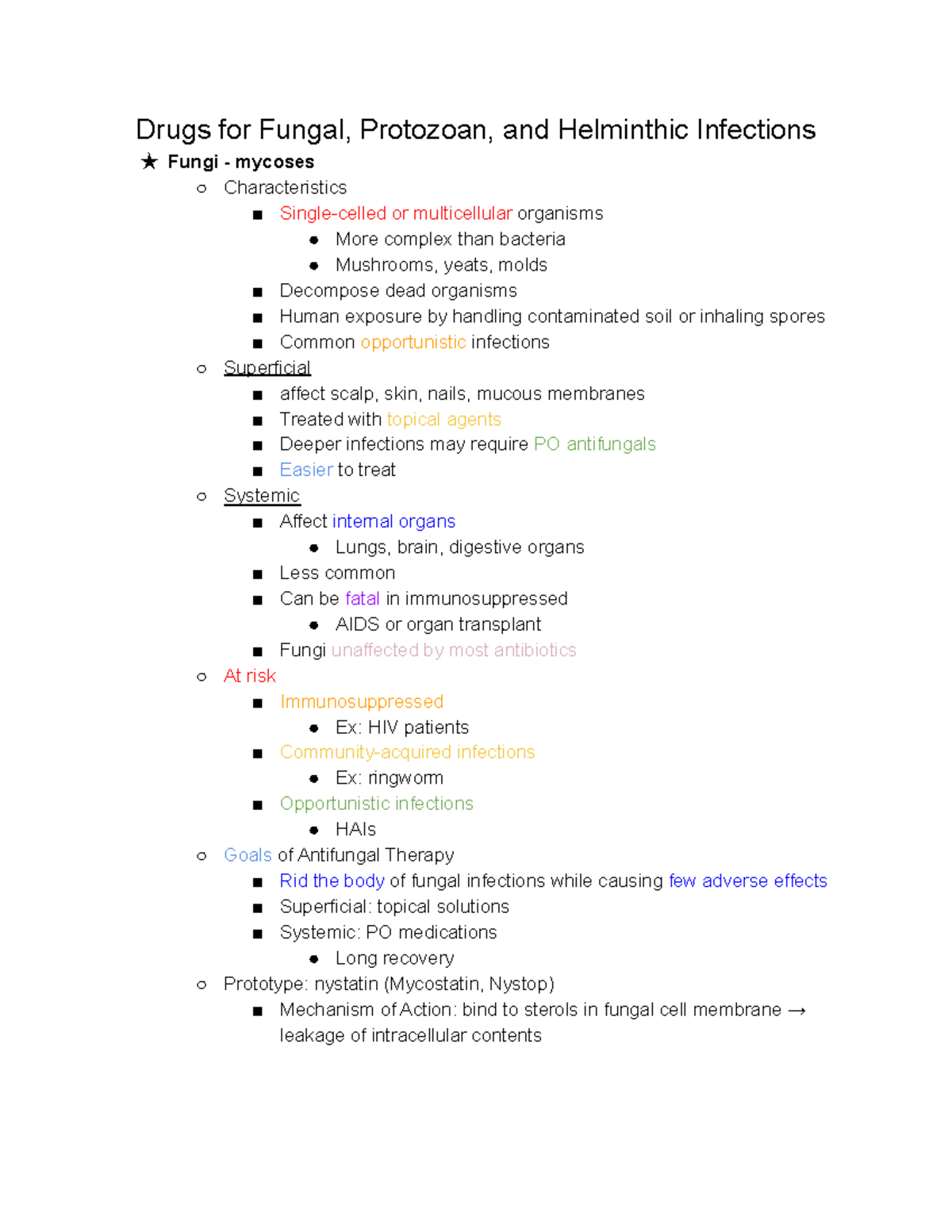 Chapter 36 - Lecture Notes - Drugs for Fungal, Protozoan, and ...