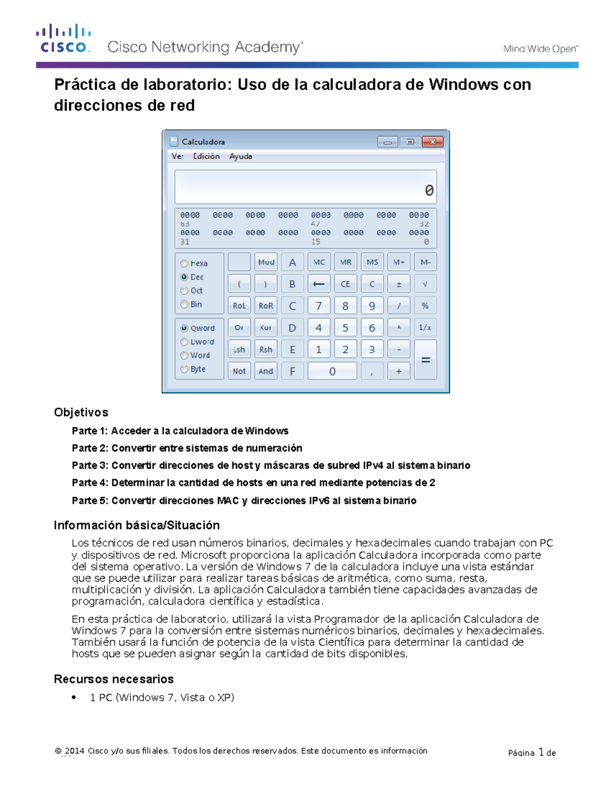 Act02 - Using the Windows Calculator with Network Addresses - © 2014 ...