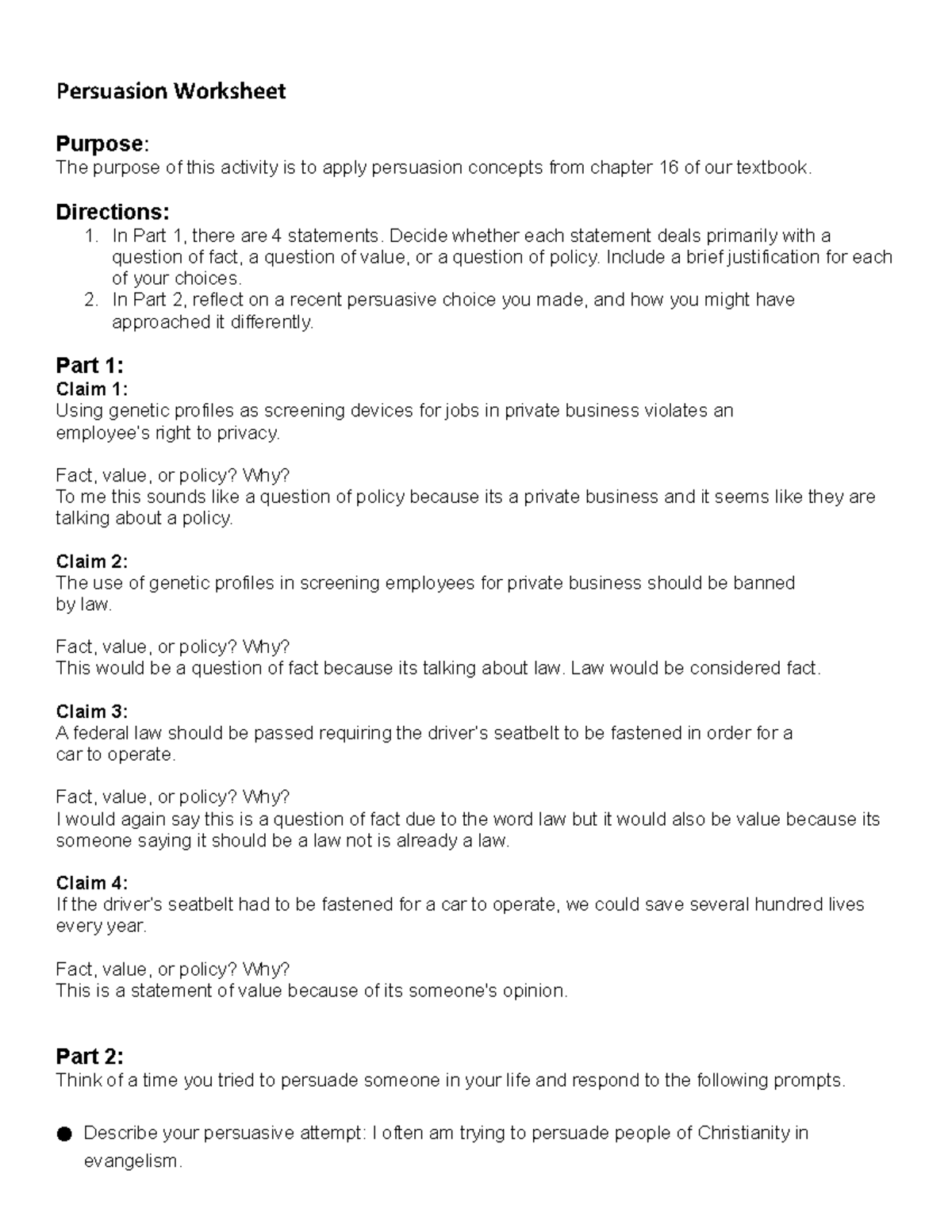 Chapter 16 Persuasion Activity - Persuasion Worksheet Purpose: The ...