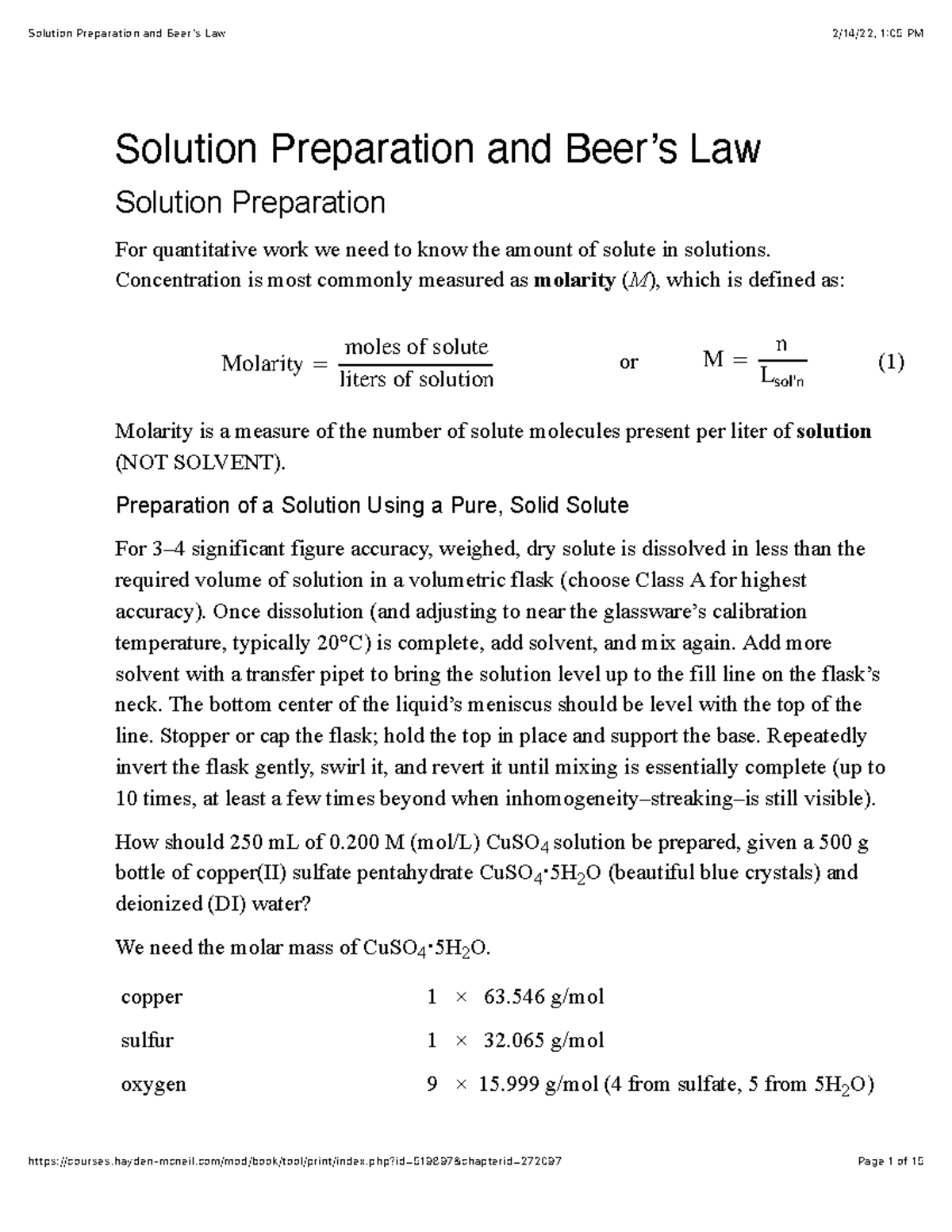 Solution Preparation and Beer’s Law - Solution Preparation and Beer’s ...