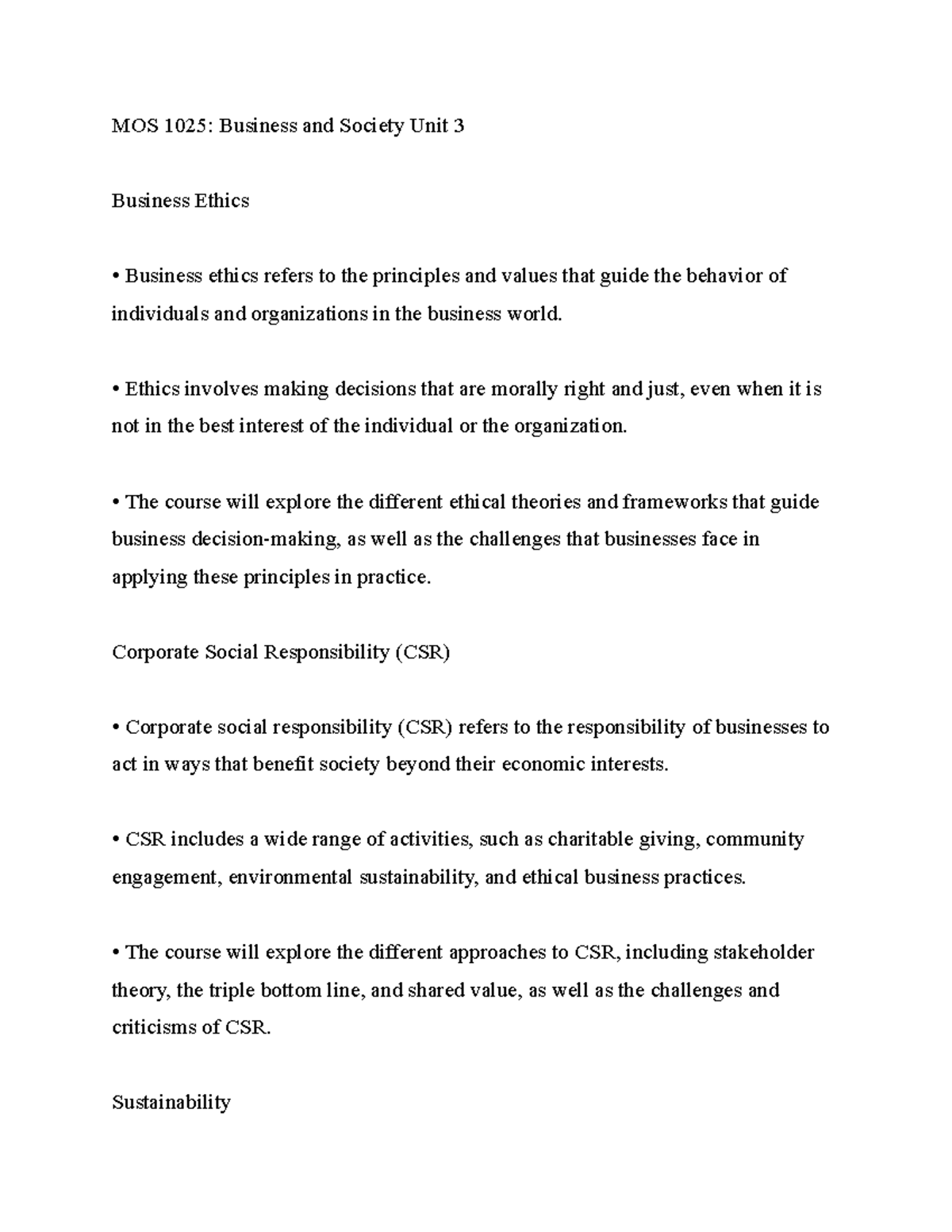 MOS 1023 Unit 3 - unit 3 - MOS 1025: Business and Society Unit 3 ...