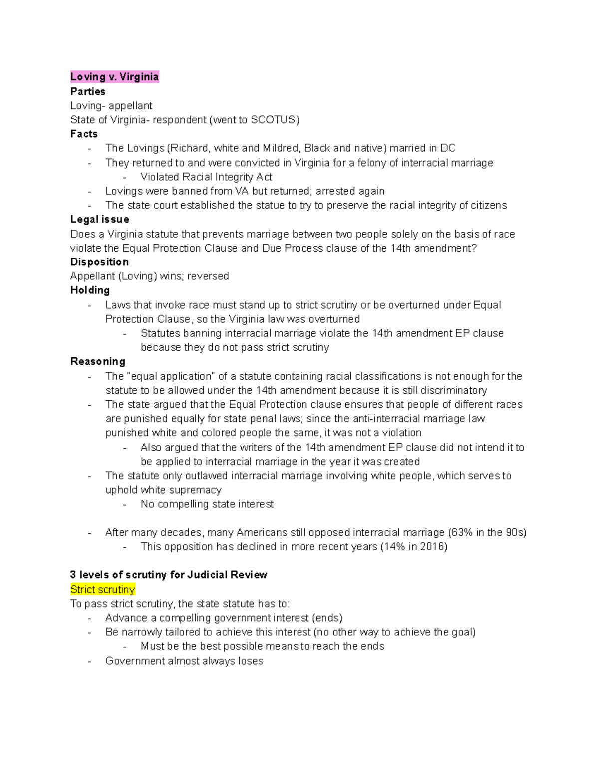 PHIL-Loving v. Virginia and Washington v. Davis - Loving v. Virginia ...