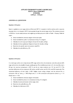 Test2 Question Answer - ####### APPLIED THERMODYNAMICS (SKMM 2423 ...