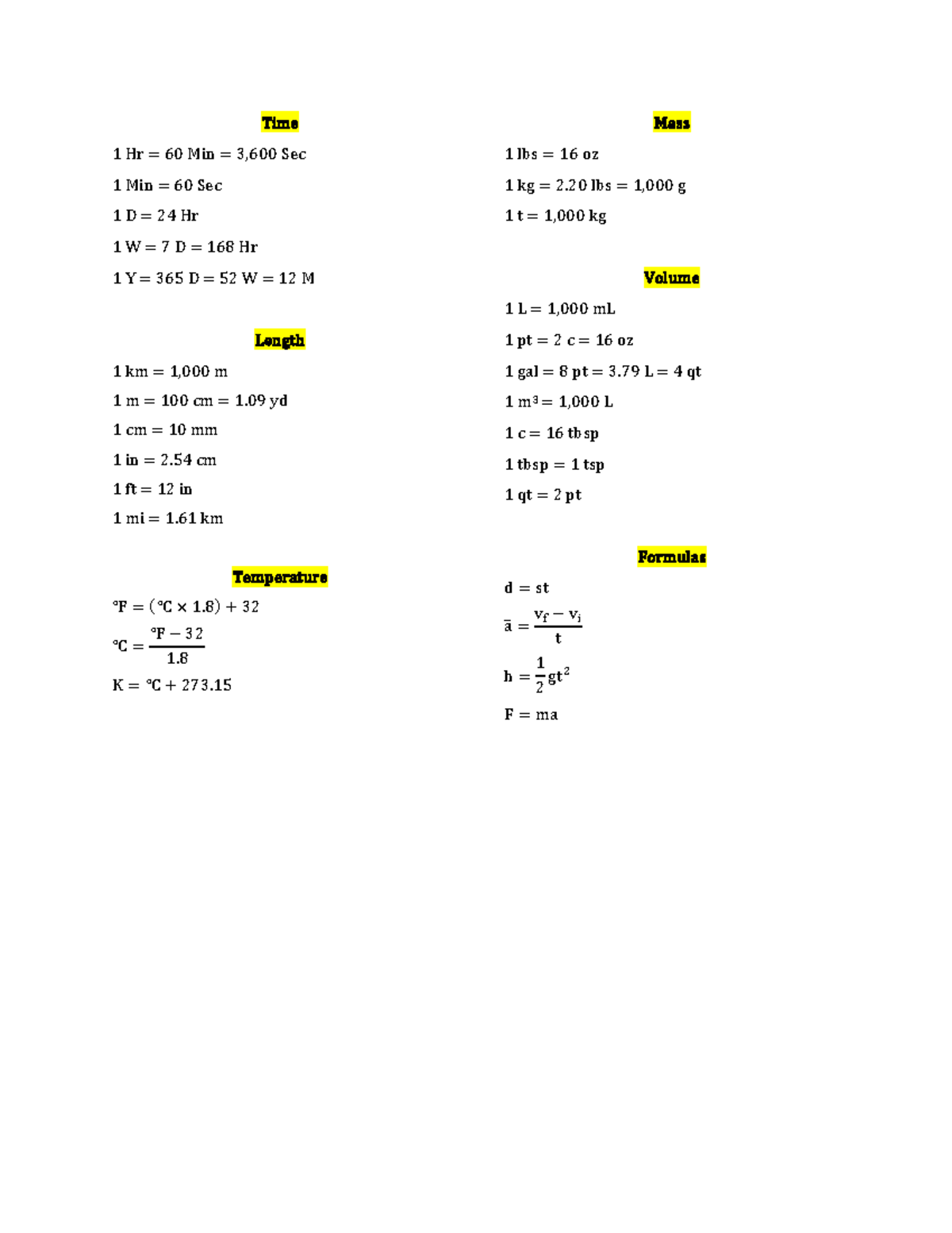 Conversion-Factors - Physics - Time 1 Hr = 60 Min = 3,600 Sec 1 Min ...