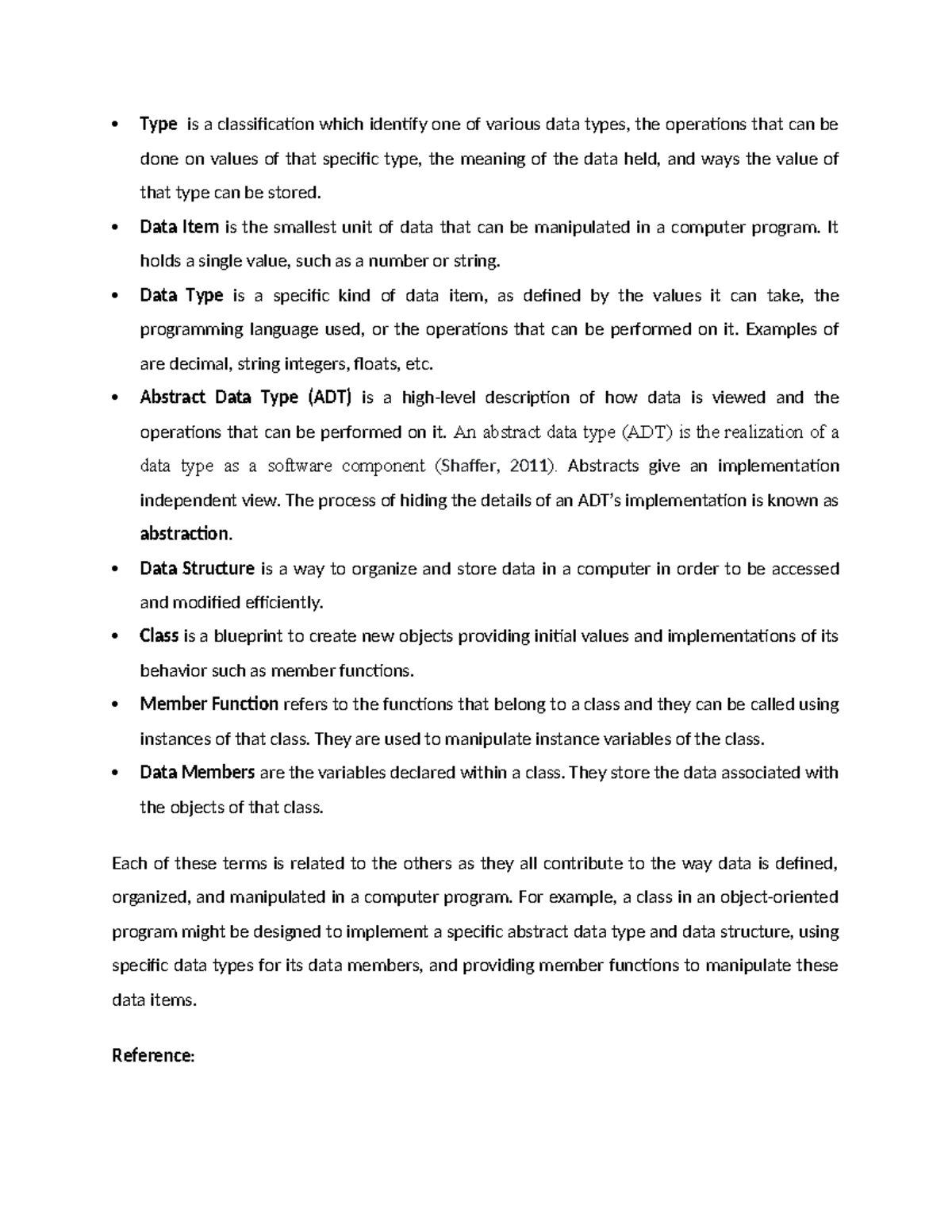 Discussion Unit 1 - Type is a classification which identify one of ...