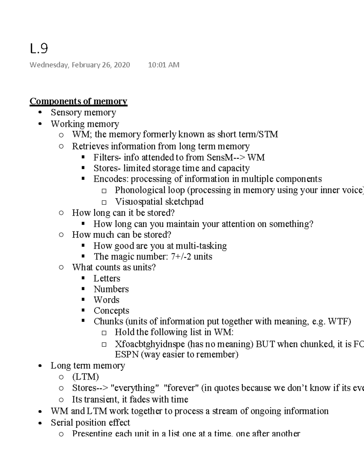 Psych Lecture 14 Warning Tt Undefined Function 32 Components Of Memory Sensory Memory
