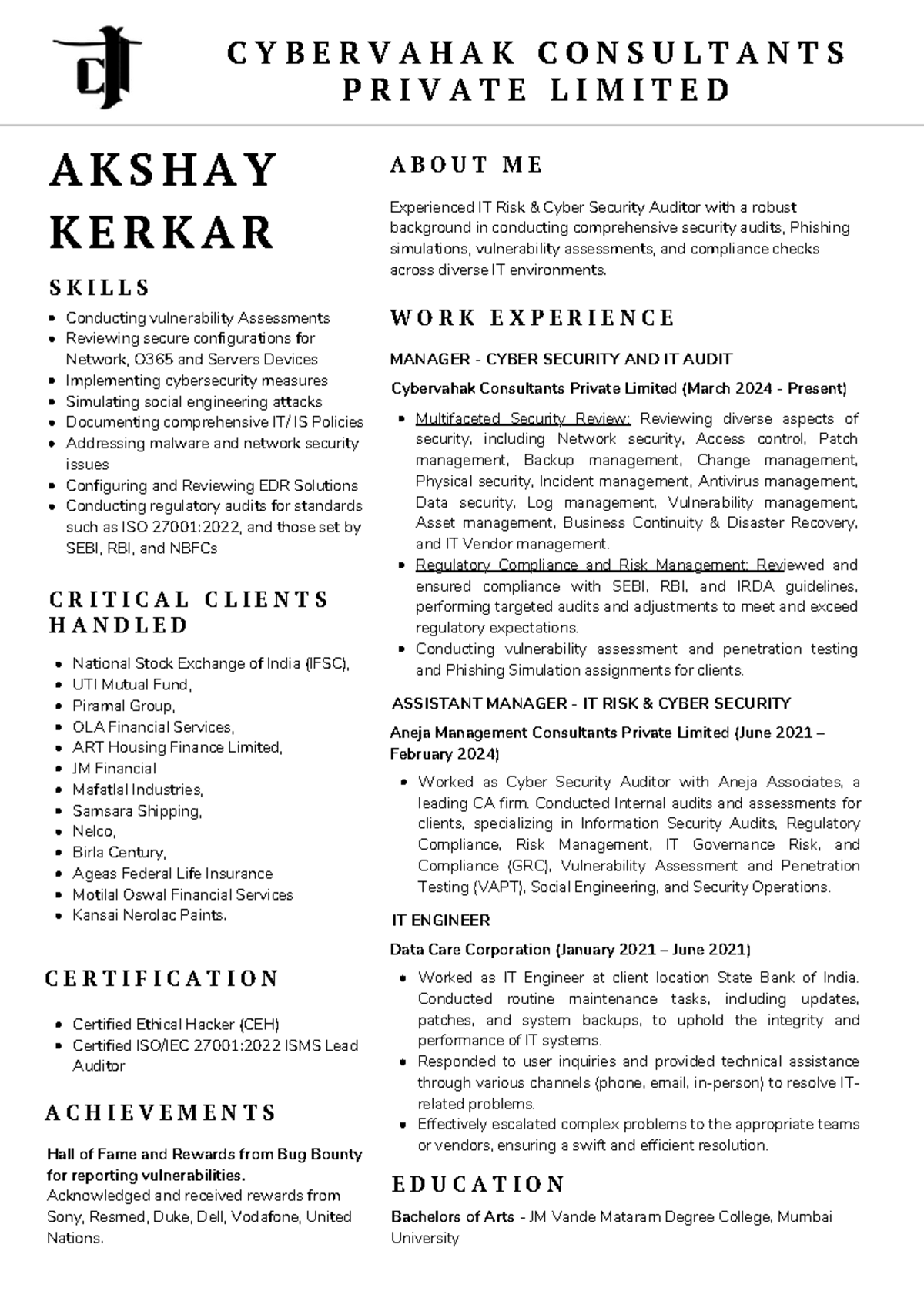 Resume - E D U C A T I O N A B O U T M E W O R K E X P E R I E N C E A ...