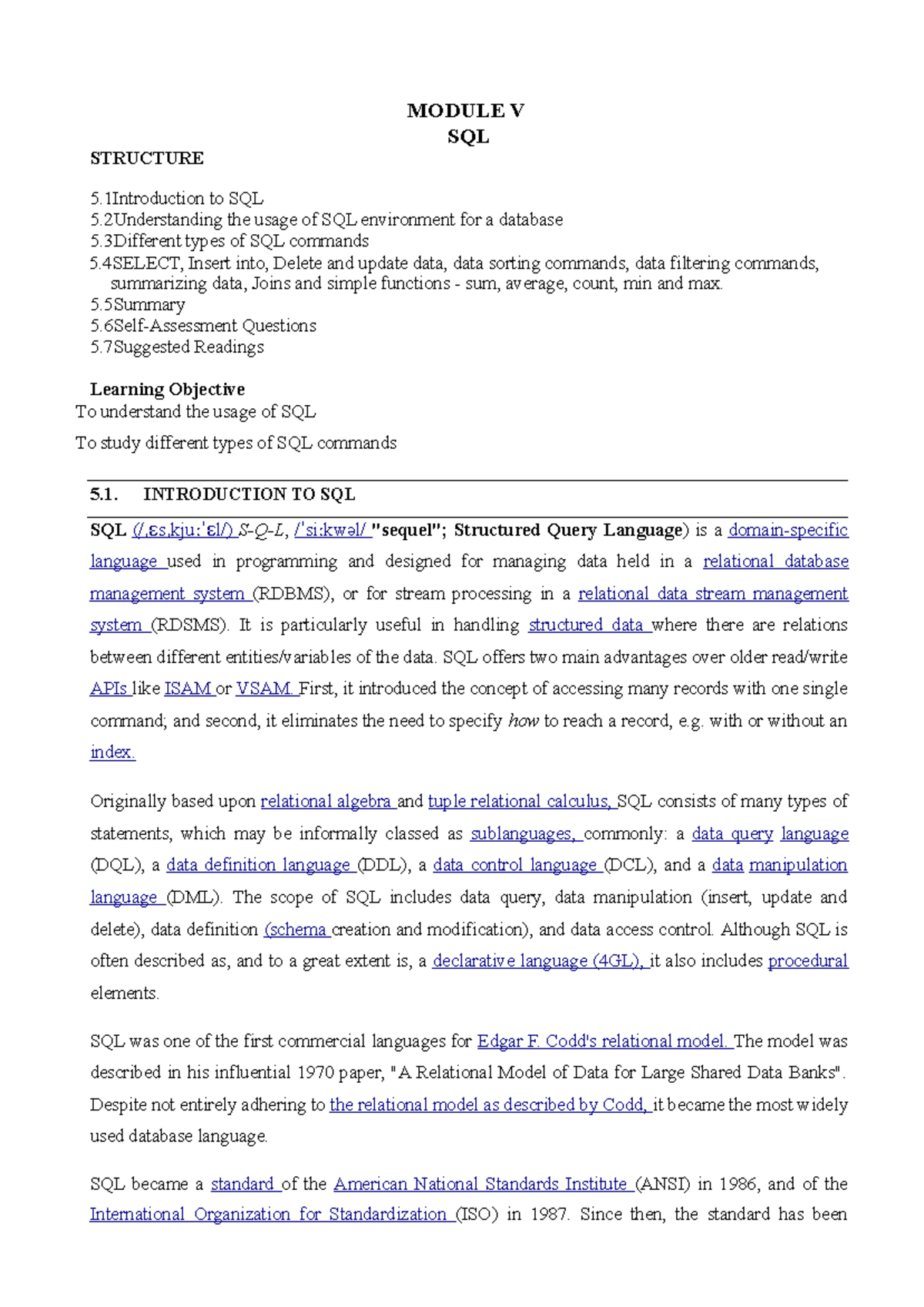 SQL - Dr.krishnaswamy - MODULE V SQL STRUCTURE 5 to SQL 5 the usage of ...