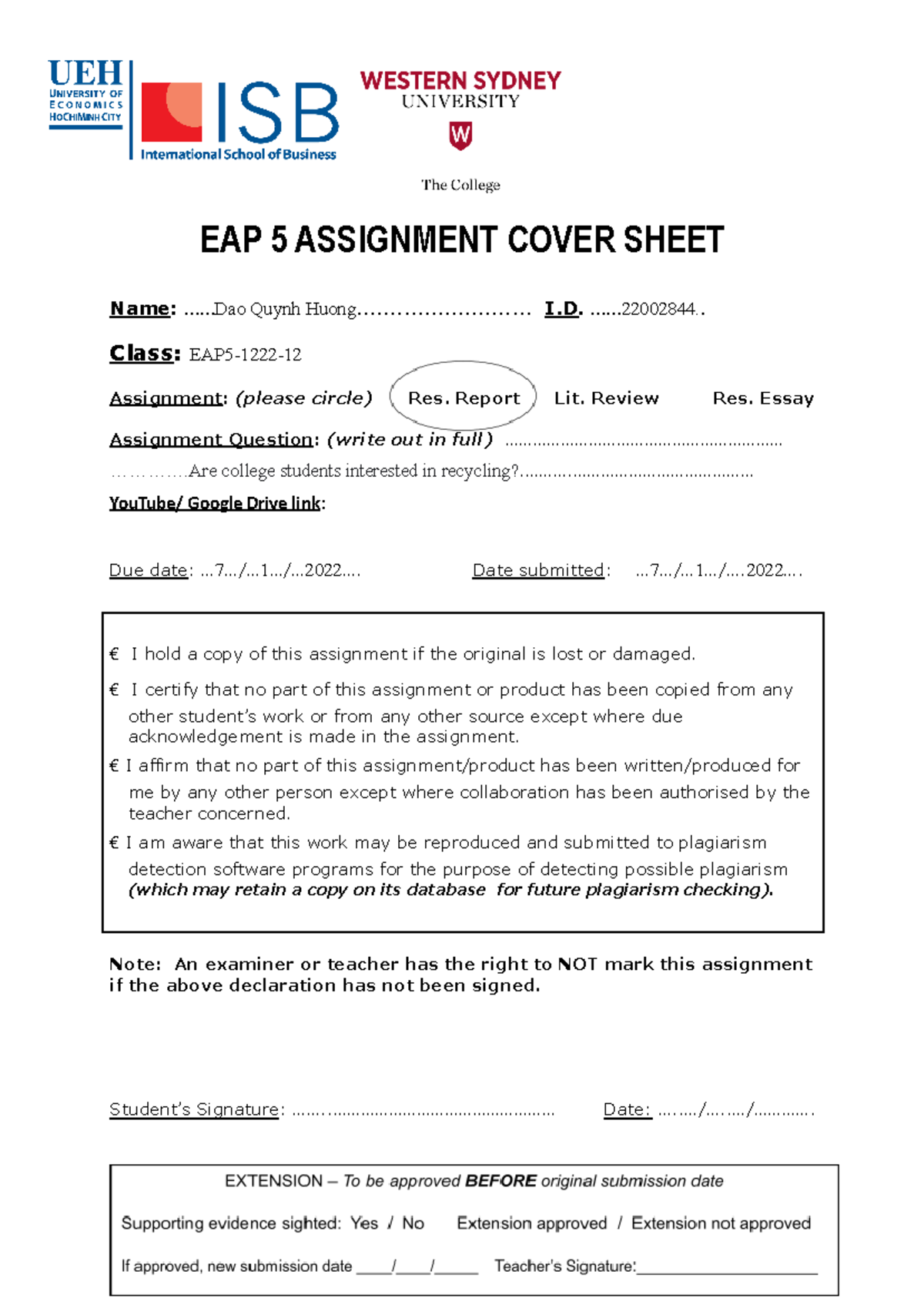 EAP5-1222-12 Research Report Dao Quynh Huong 22002 844 - EAP 5 ...
