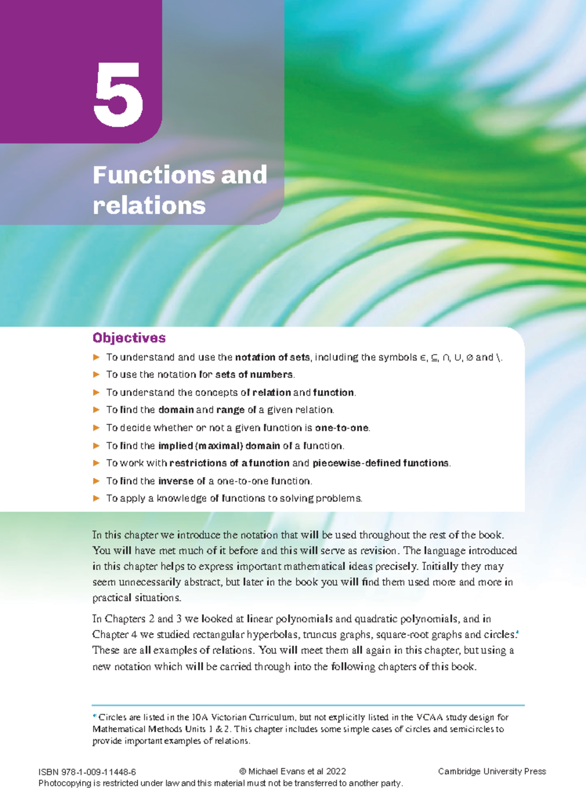Methods 12 2ed Ch05 - Chapter 5 - 5 Functions and relations Objectives ...