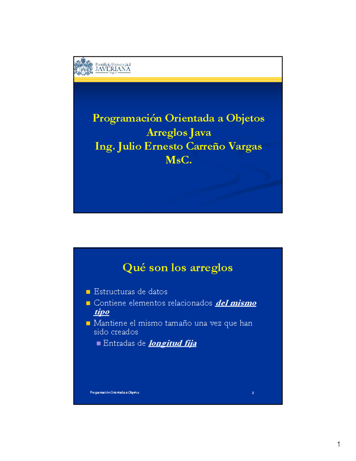 2Clase POOJava Arreglos - Programación Orientada a ObjetosProgramación ...