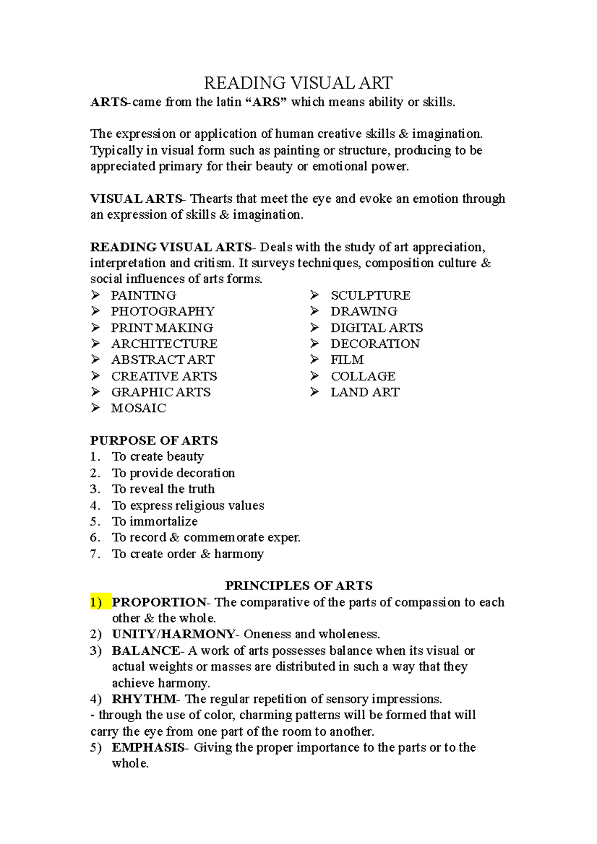 ELEC Reviewer - READING VISUAL ART ARTS-came from the latin “ARS” which ...