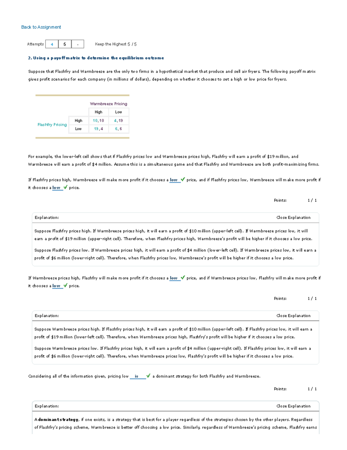 7.2 Using a payoff matrix to determine the equilibrium outcome - Points ...