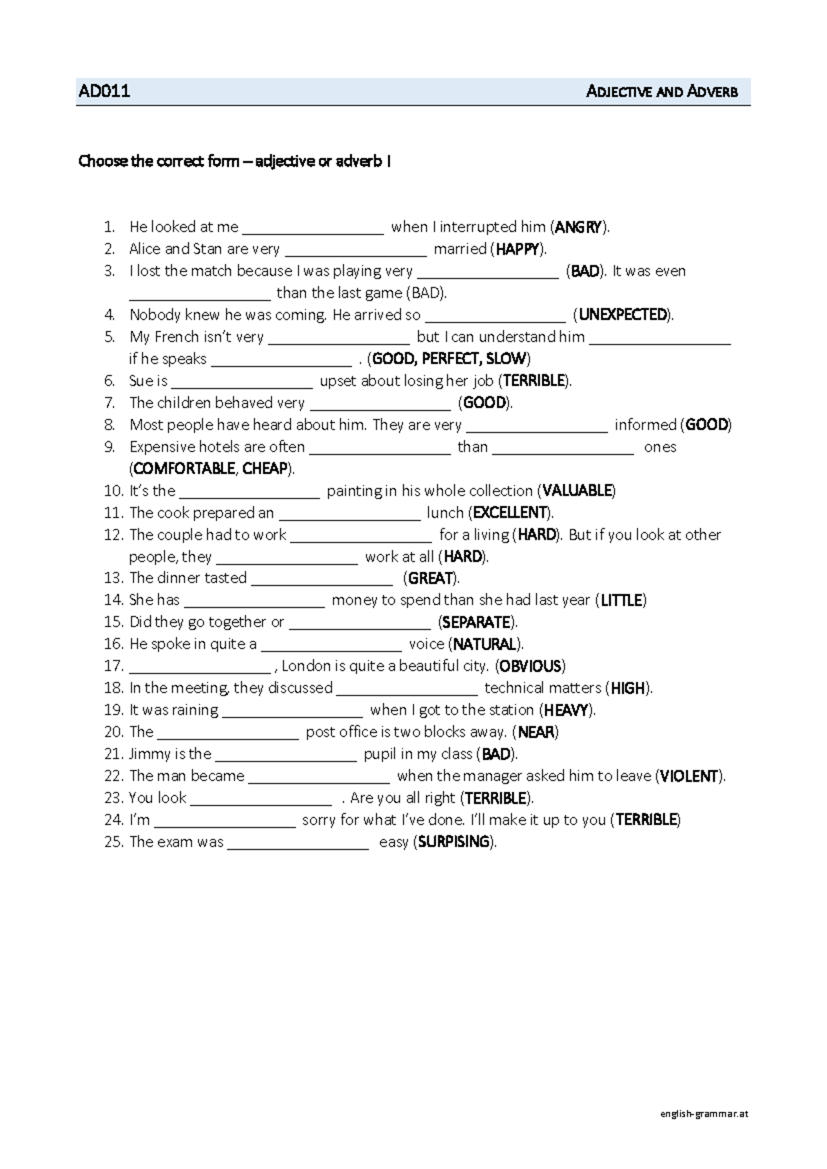 Tomcb - Adjective and Adverb - English Grammar Exercises - english ...