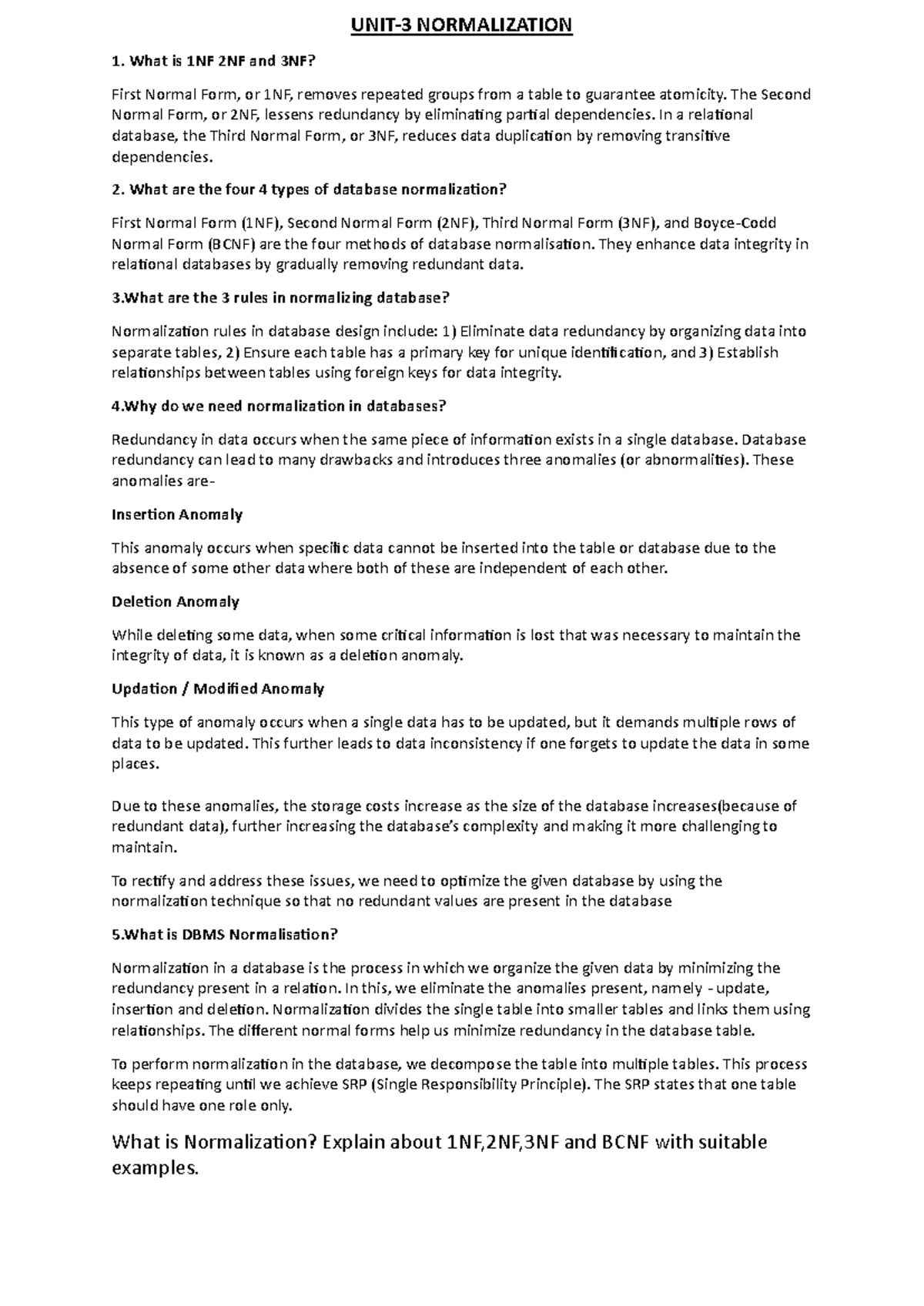 Normalization - rdbms - UNIT-3 NORMALIZATION What is 1NF 2NF and 3NF ...