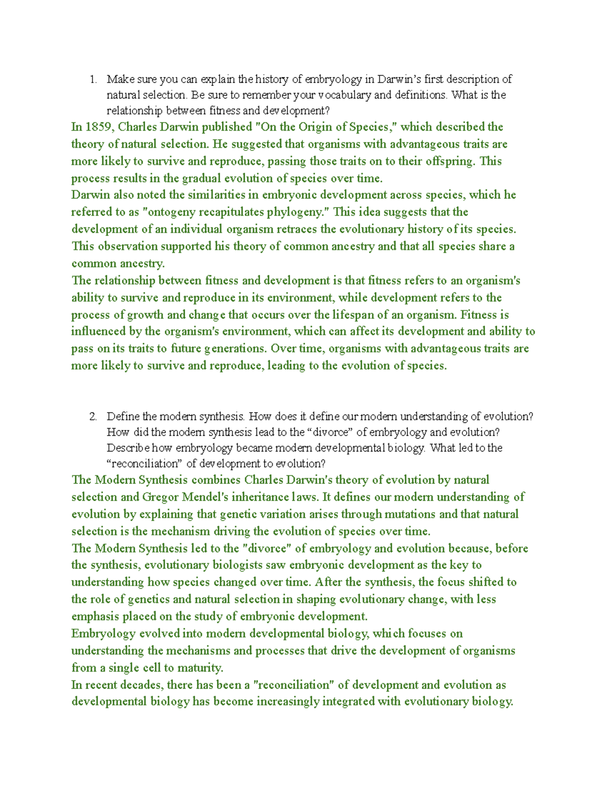 Study Guide Evo Devo Exam 1 - Make sure you can explain the history of ...
