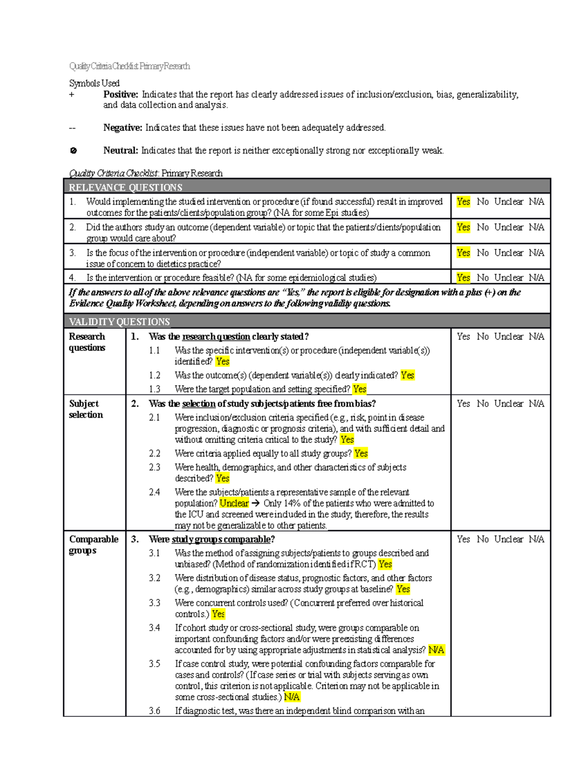 Quality Criteria Checklist for EAL - Quality CriteriaChecklist:Primary ...