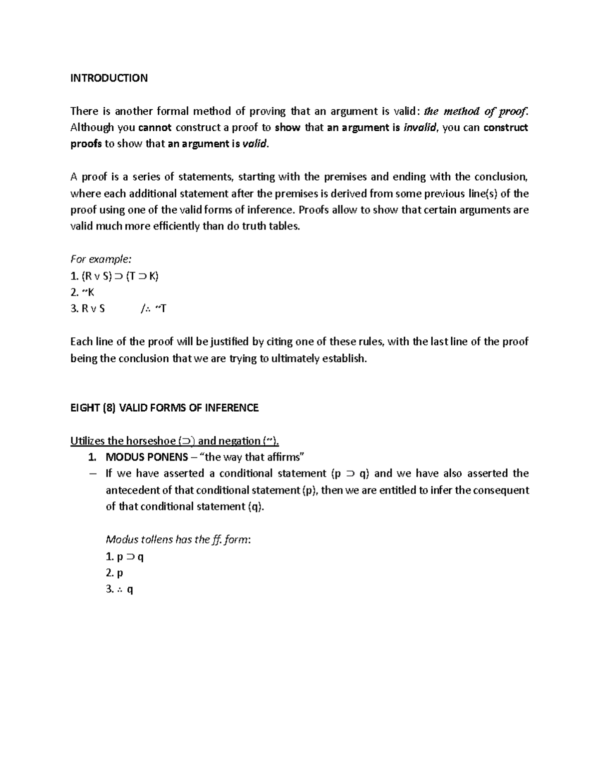 SOC SCI 2 Report - Logic - INTRODUCTION There is another formal method ...