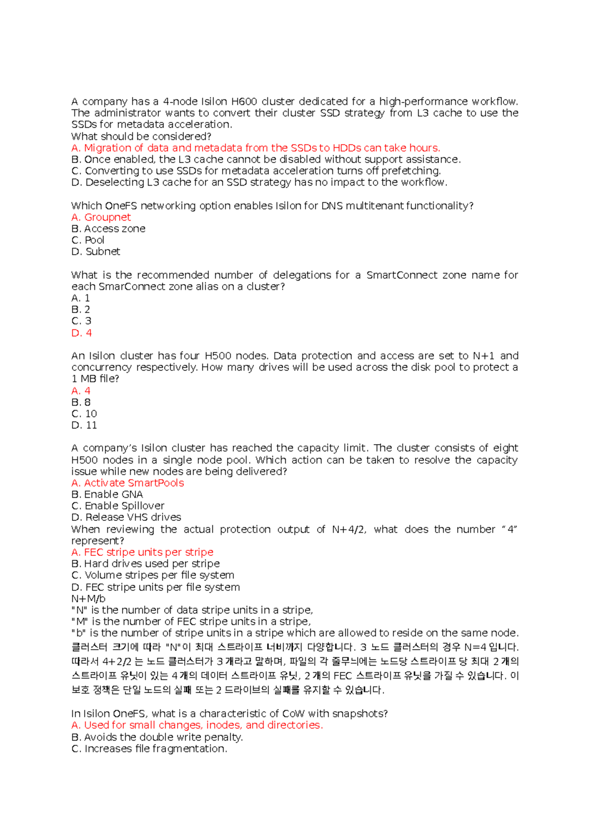 DES-1423 - 기출문제 정리한것 - abcdefg - A company has a 4-node Isilon H600 ...