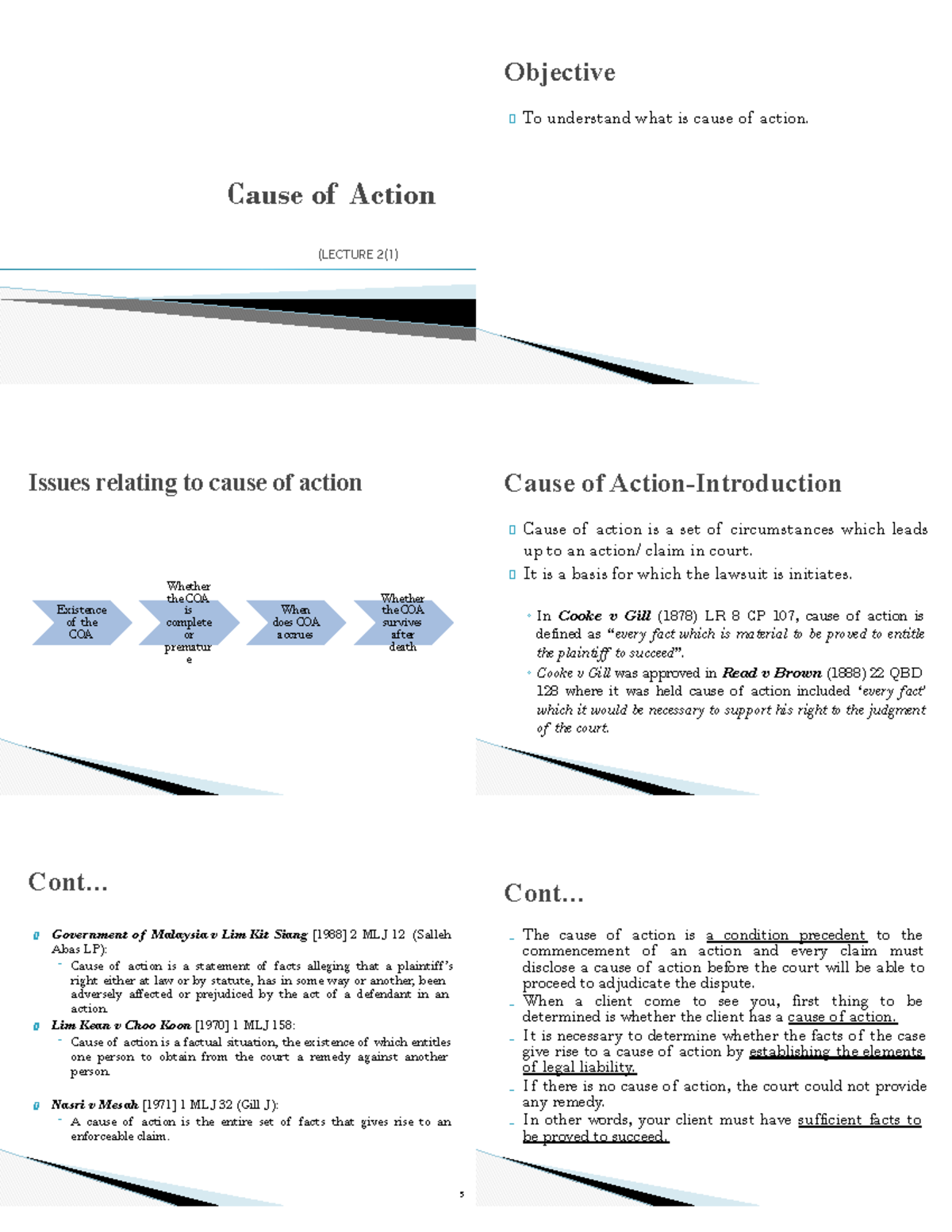 Civil Procedure I - Cause of Action (LECTURE 2(1) To understand what is ...