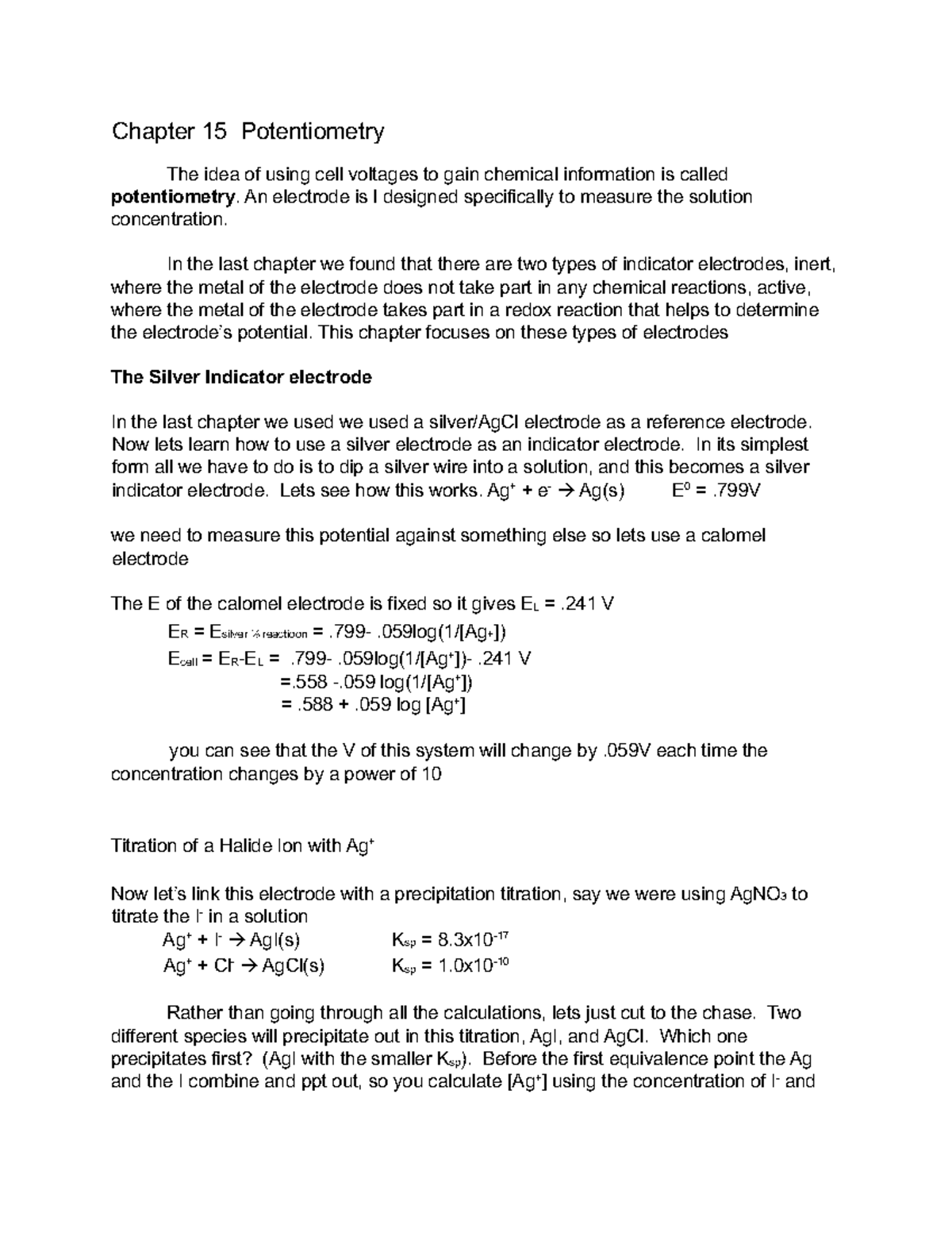 Chapter 15 study guide - Chem notes - Chapter 15 Potentiometry The idea ...