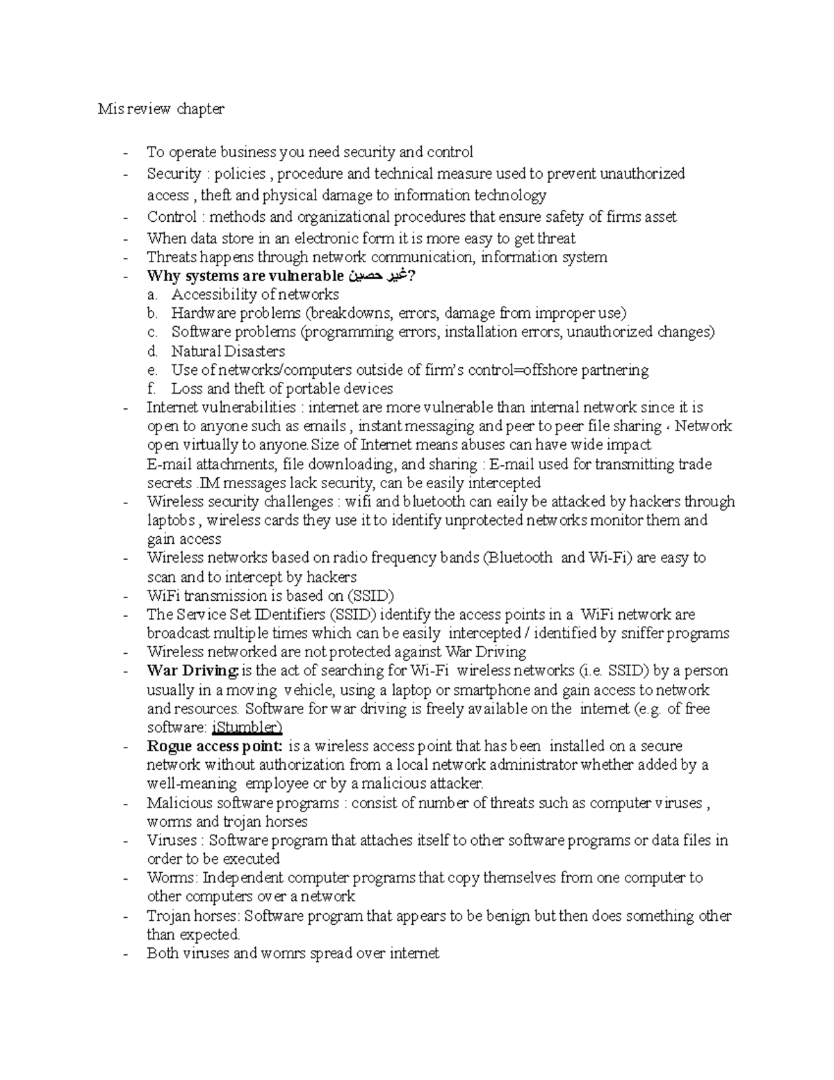 Mis final review - Mis review chapter To operate business you need ...