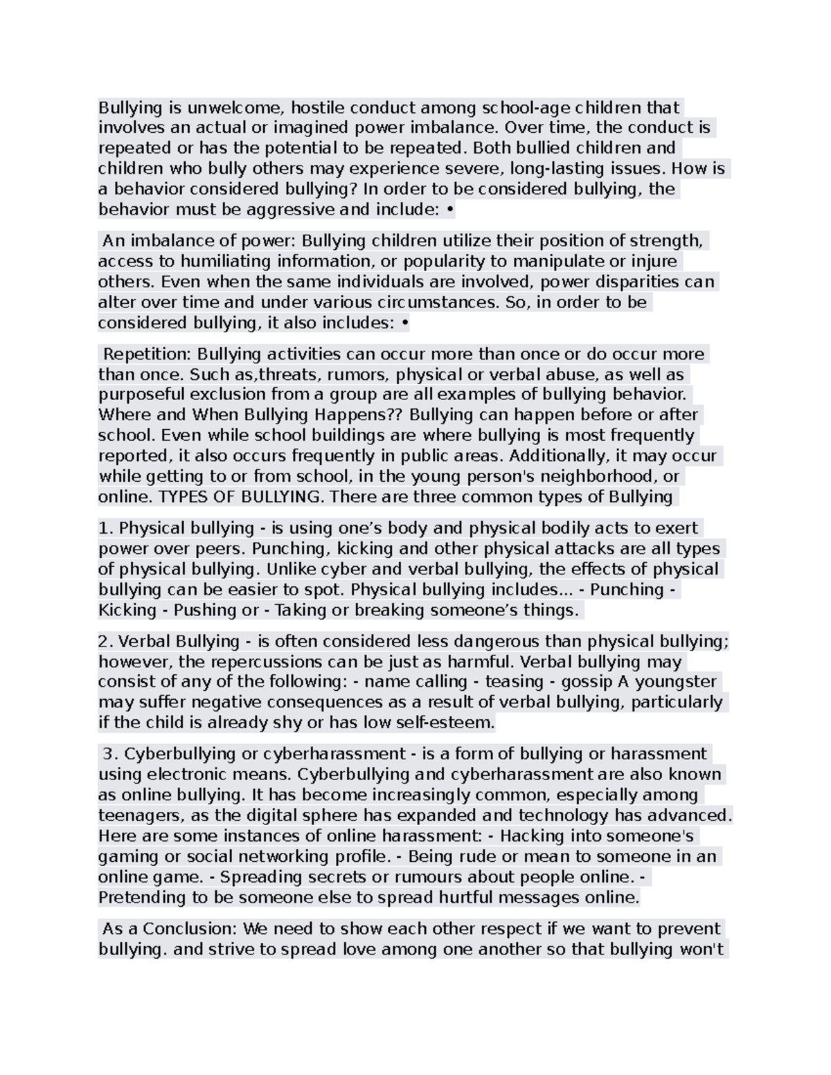 Kervy bugok - Ito po ay example - Bullying is unwelcome, hostile ...