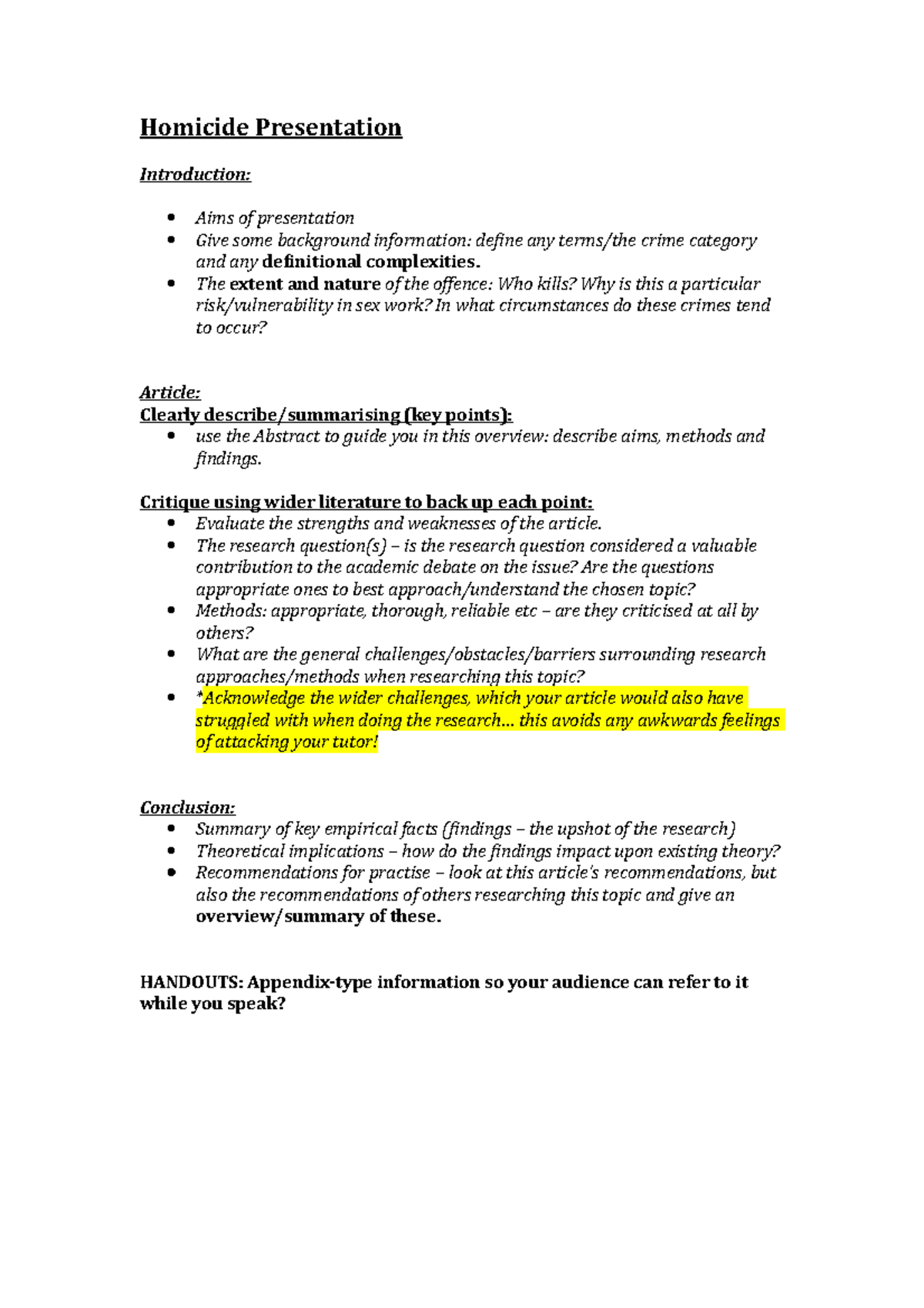 Homicide Presentation - Rough Structure and Notes - Homicide ...