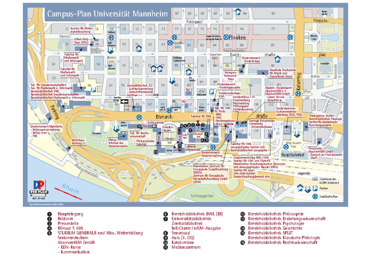 Lageplan Uni Mannheim - 12345 - 10 7 8 9 11 43 2 1 6 5 16 1514 1312 ...