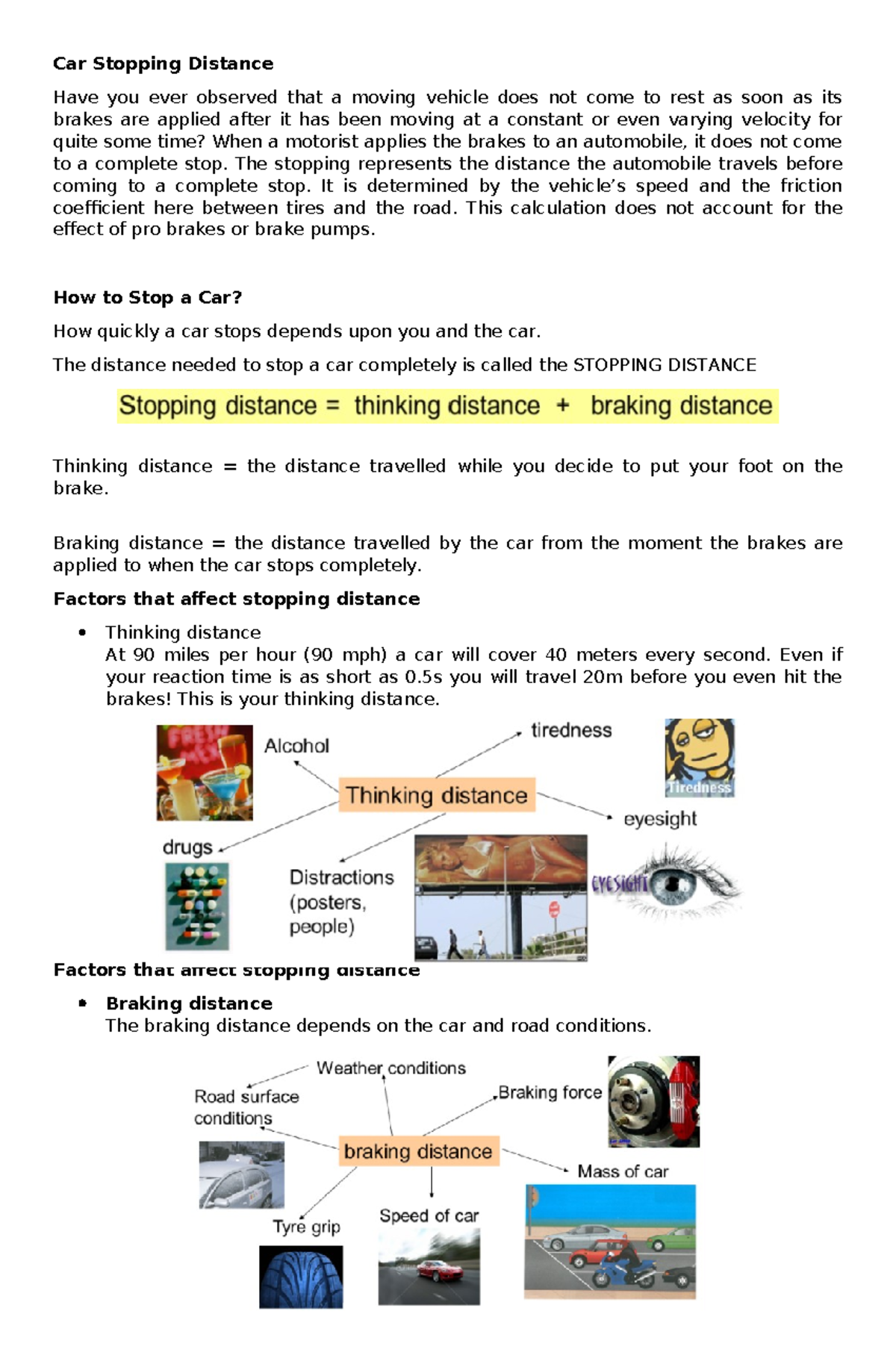 Car Stopping Distance - Car Stopping Distance Have you ever observed ...