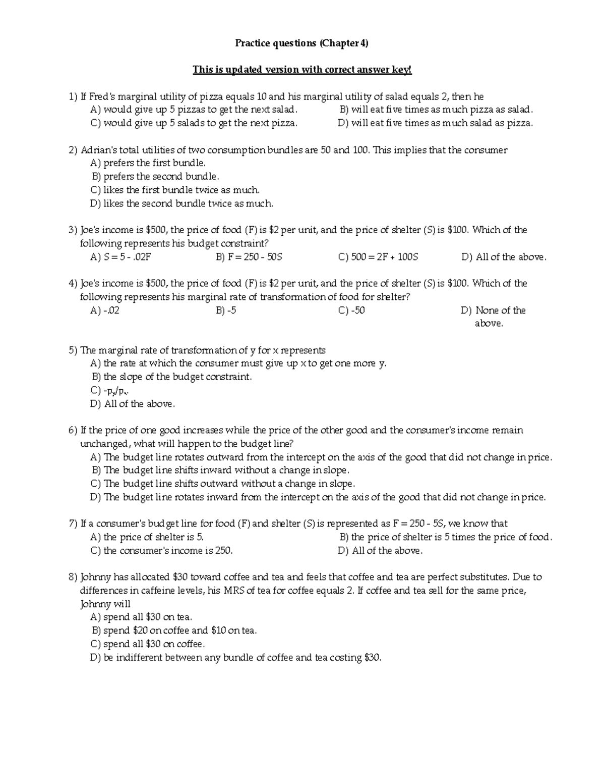Seminar assignments - Practice questions chapter 4 - Practice questions ...