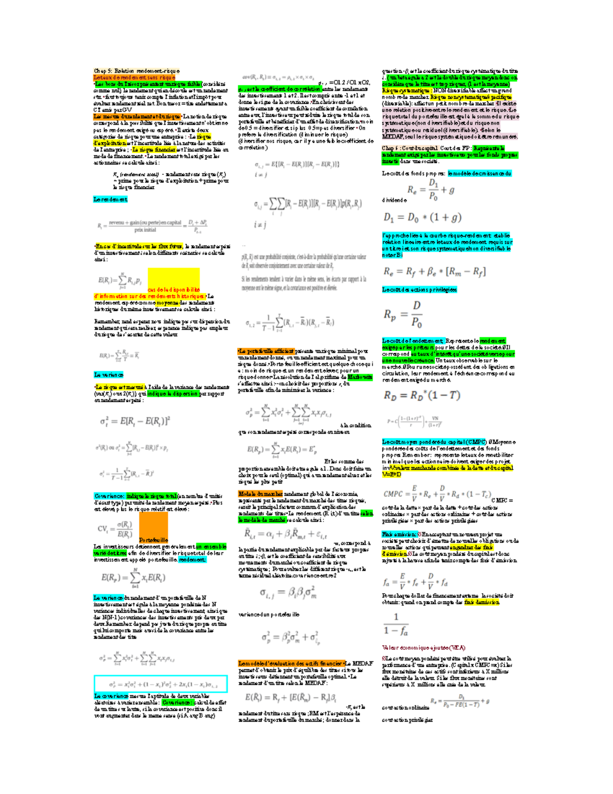 cheat sheet for final - Chap 5: Relation rendement-risque Le taux de ...
