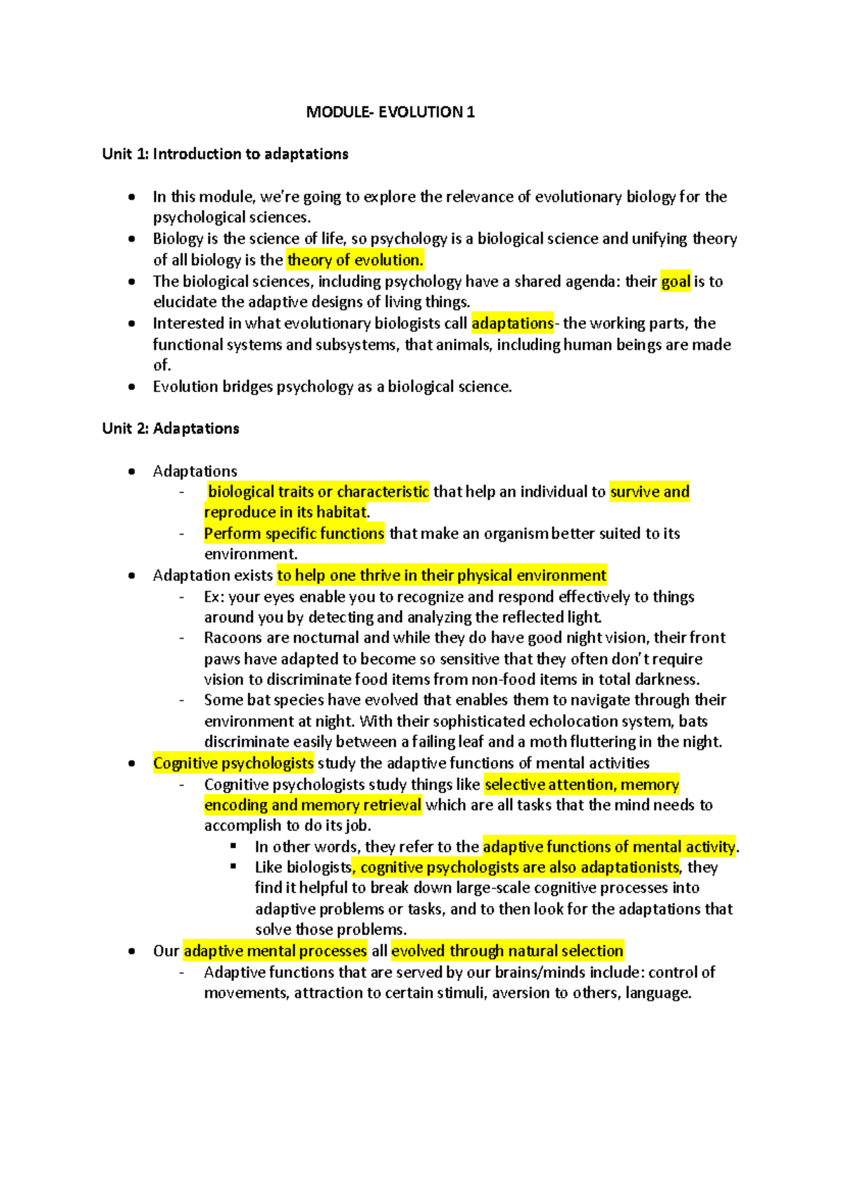 Evolution 1 - lecture - MODULE- EVOLUTION 1 Unit 1: Introduction to ...