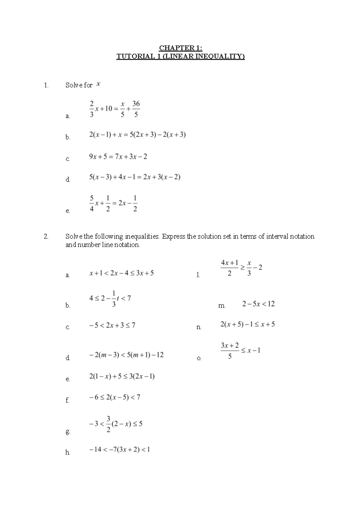 Tutorial 1 linear - Practice for ur brain - Chemistry for Pre-Sciences ...