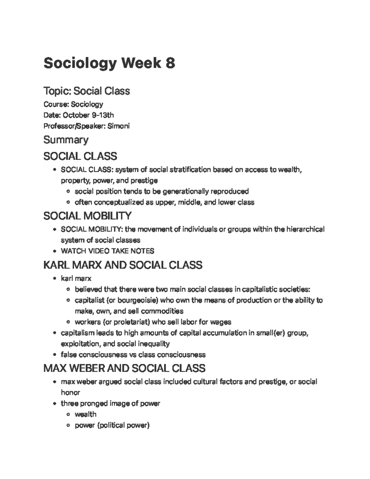 Sociology Week 8 - Week 8 notes about social class - Sociology Week 8 ...