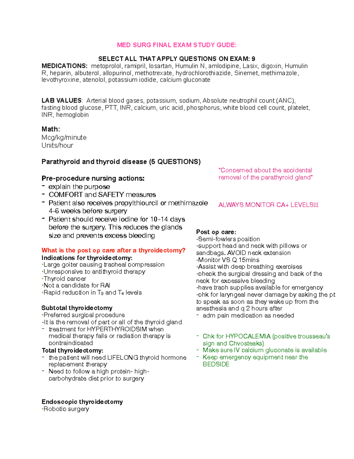 MED SURG Final EXAM SG - MED SURG FINAL EXAM STUDY GUDE: SELECT ALL THAT APPLY QUESTIONS ON EXAM ...