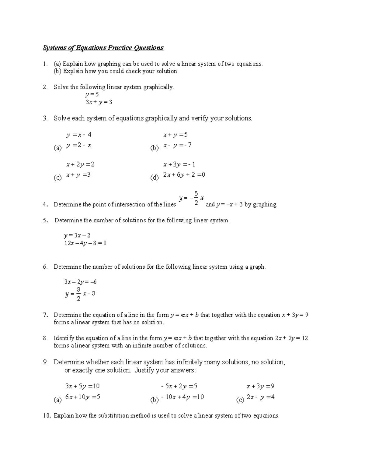Systems of Equations Final Review Assignment - Systems of Equations ...