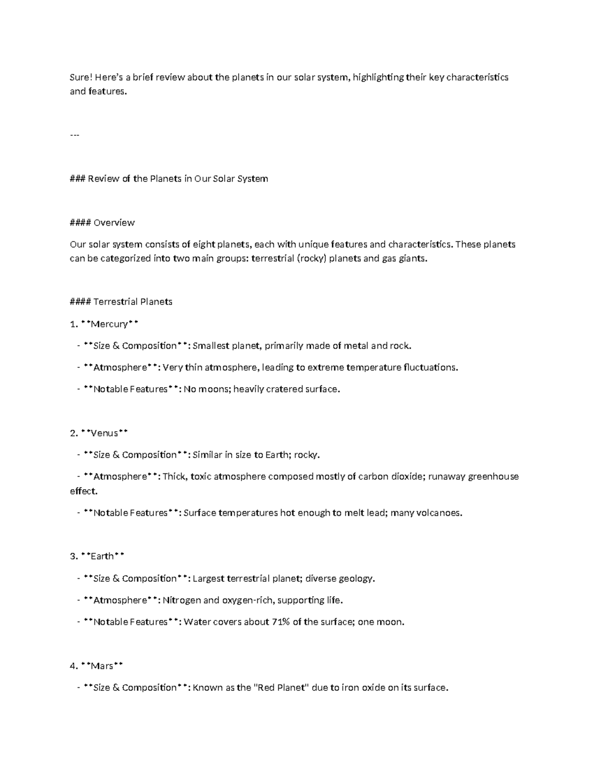 Reviewer - Sure! Here’s a brief review about the planets in our solar ...