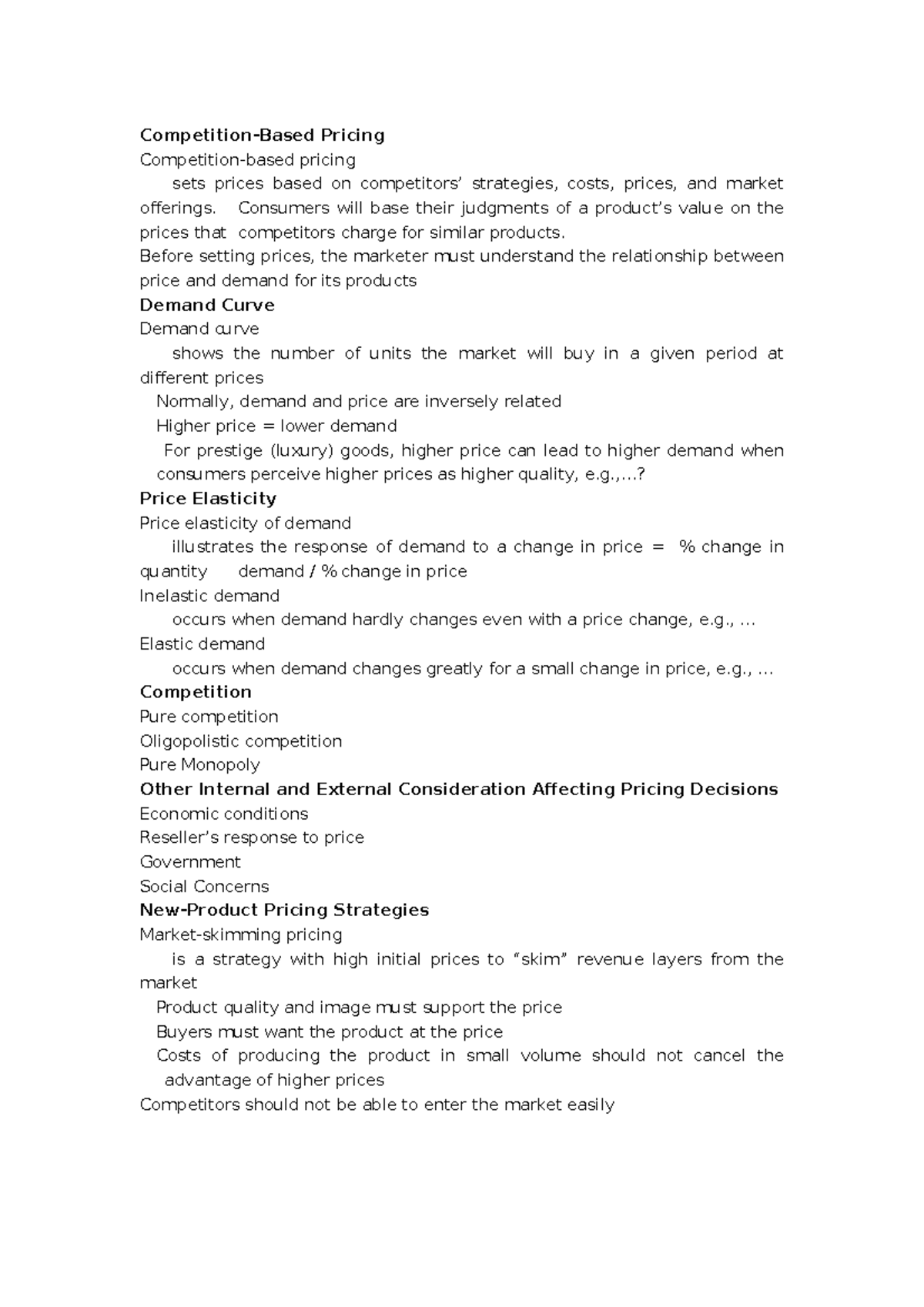 Chapter 9 Competition - .... - Competition-Based Pricing Competition ...