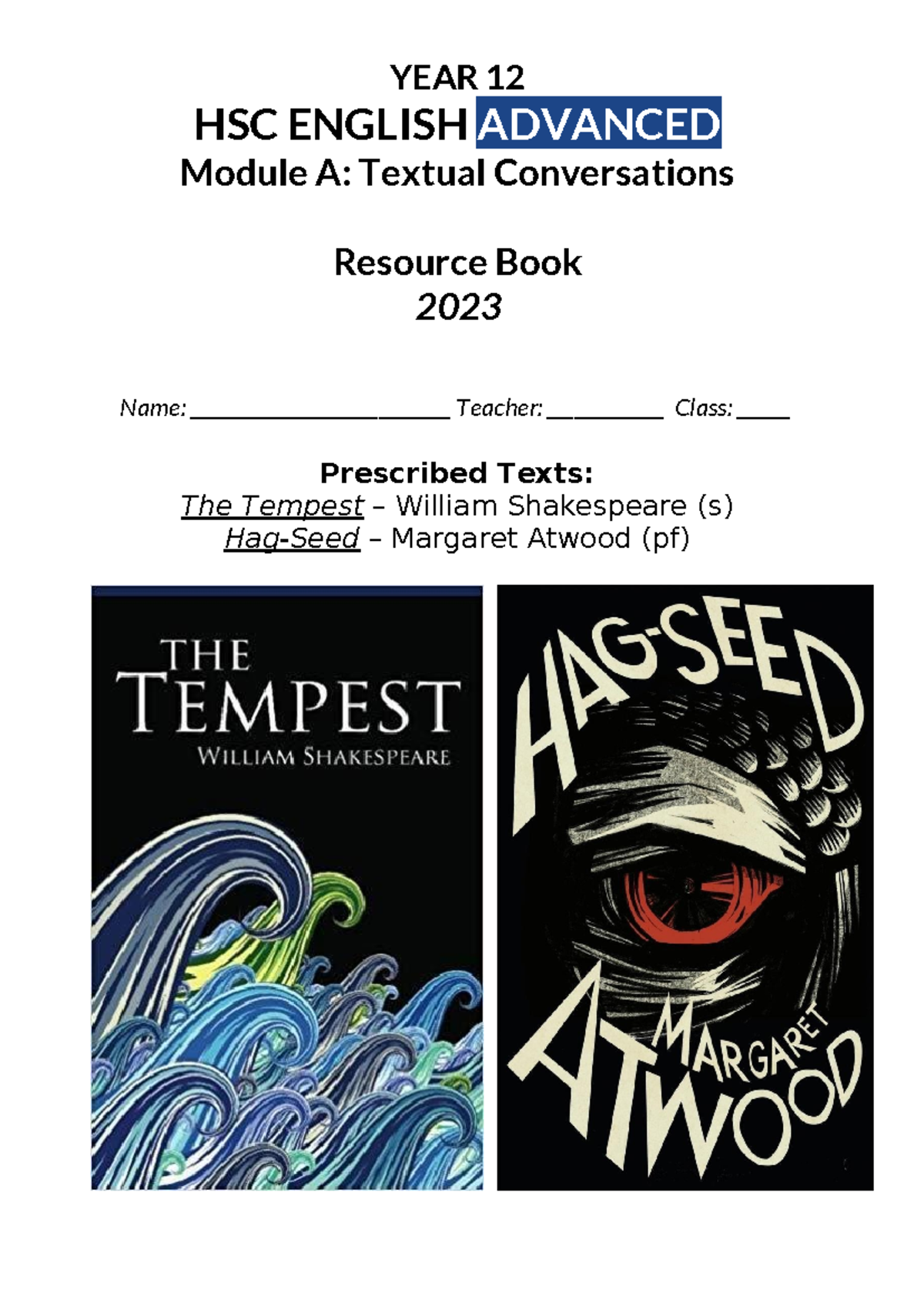 2024 Tempest Hag-Seed Resource Book - YEAR 12 HSC ENGLISH ADVANCED ...