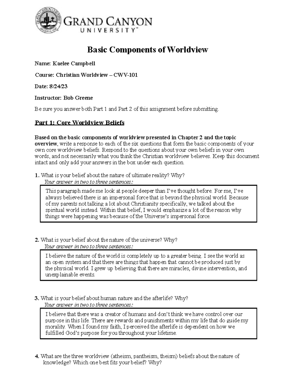 CWV 101 301 RS T1Basic Components Of Worldview - Basic Components of ...
