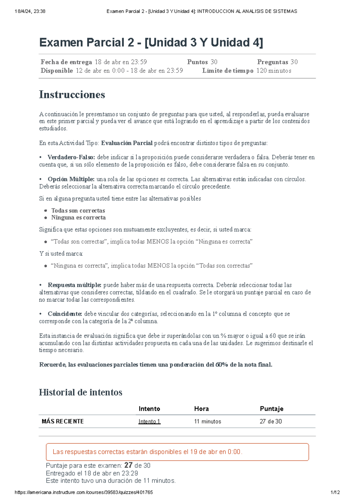 Examen Parcial 2 - [Unidad 3 Y Unidad 4] Introduccion AL Analisis DE Sistemas - Examen Parcial 2 ...