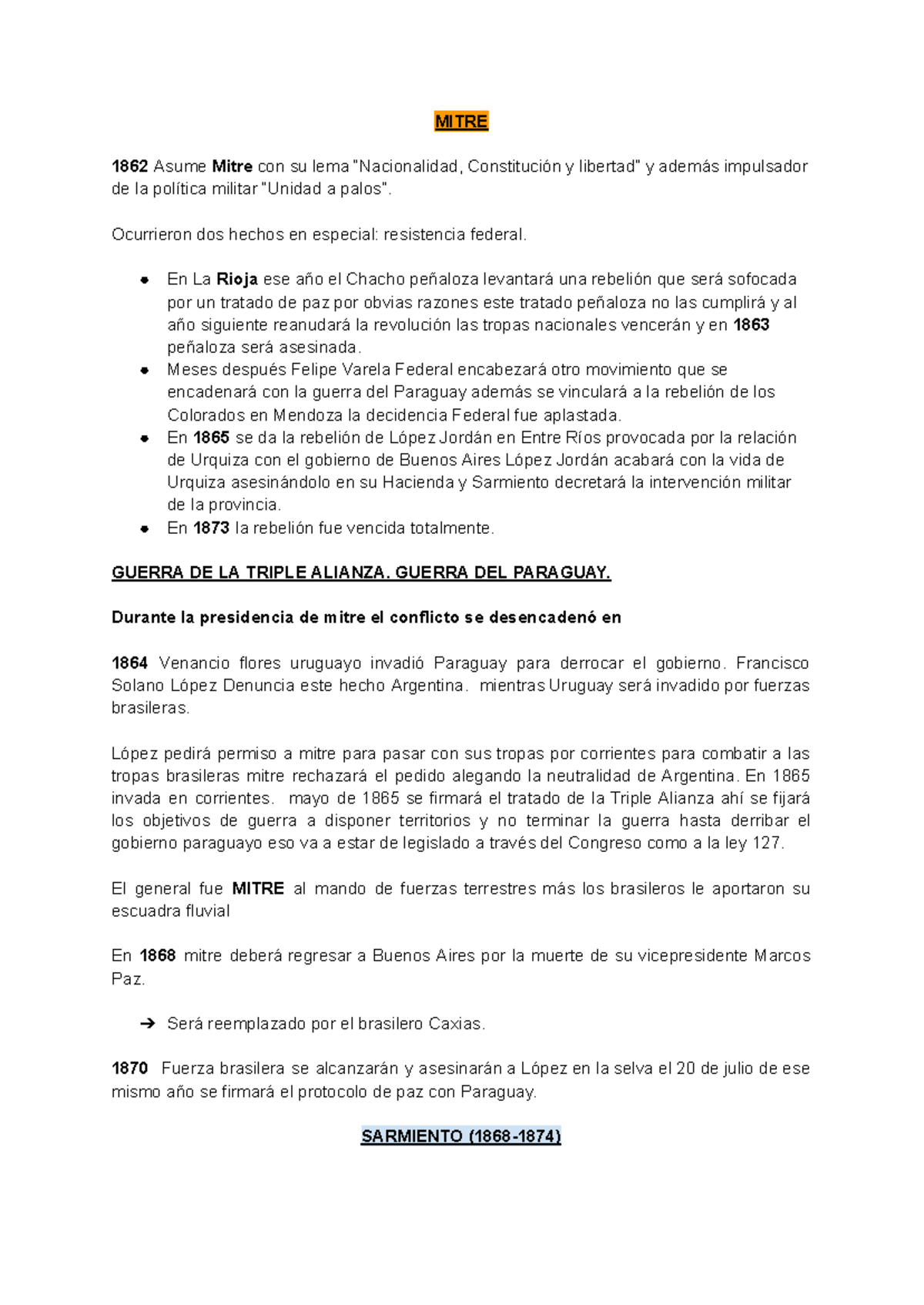 Gobiernos de los tres Mitre, Sarmiento y Avellaneda. La Conquista del ...