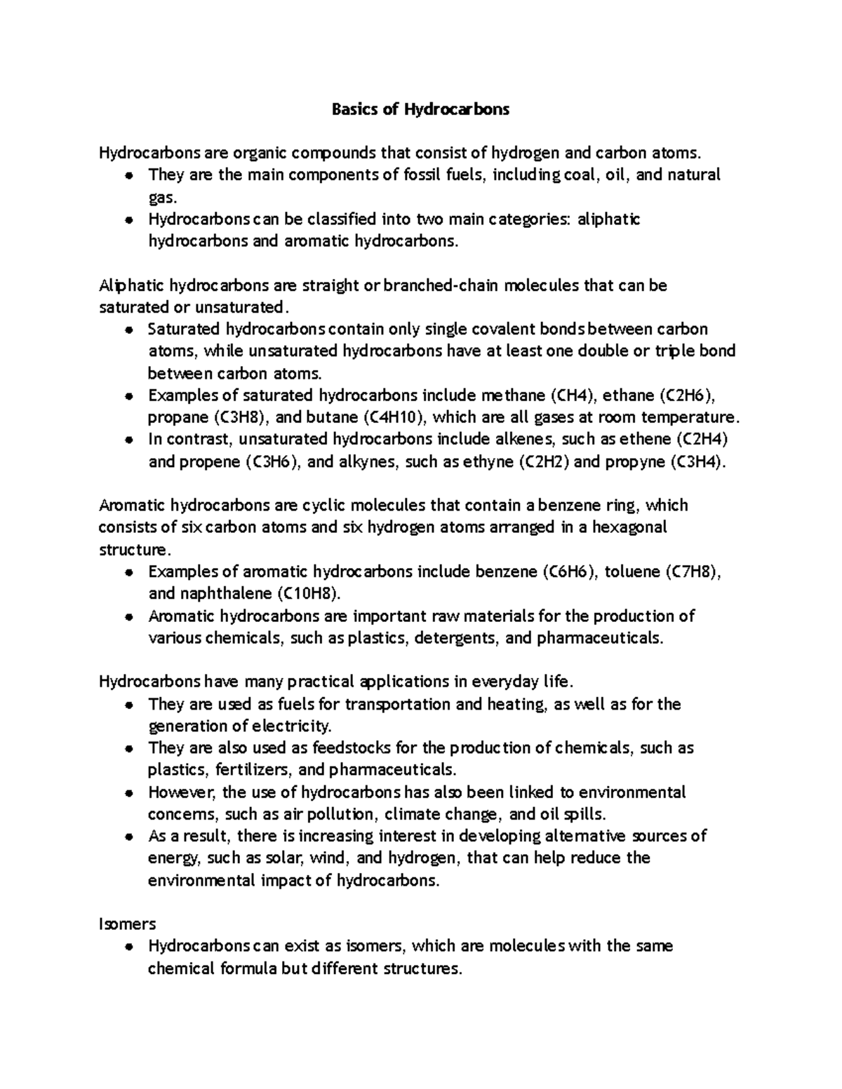 Basics of Hydrocarbons - Basics of Hydrocarbons Hydrocarbons are ...