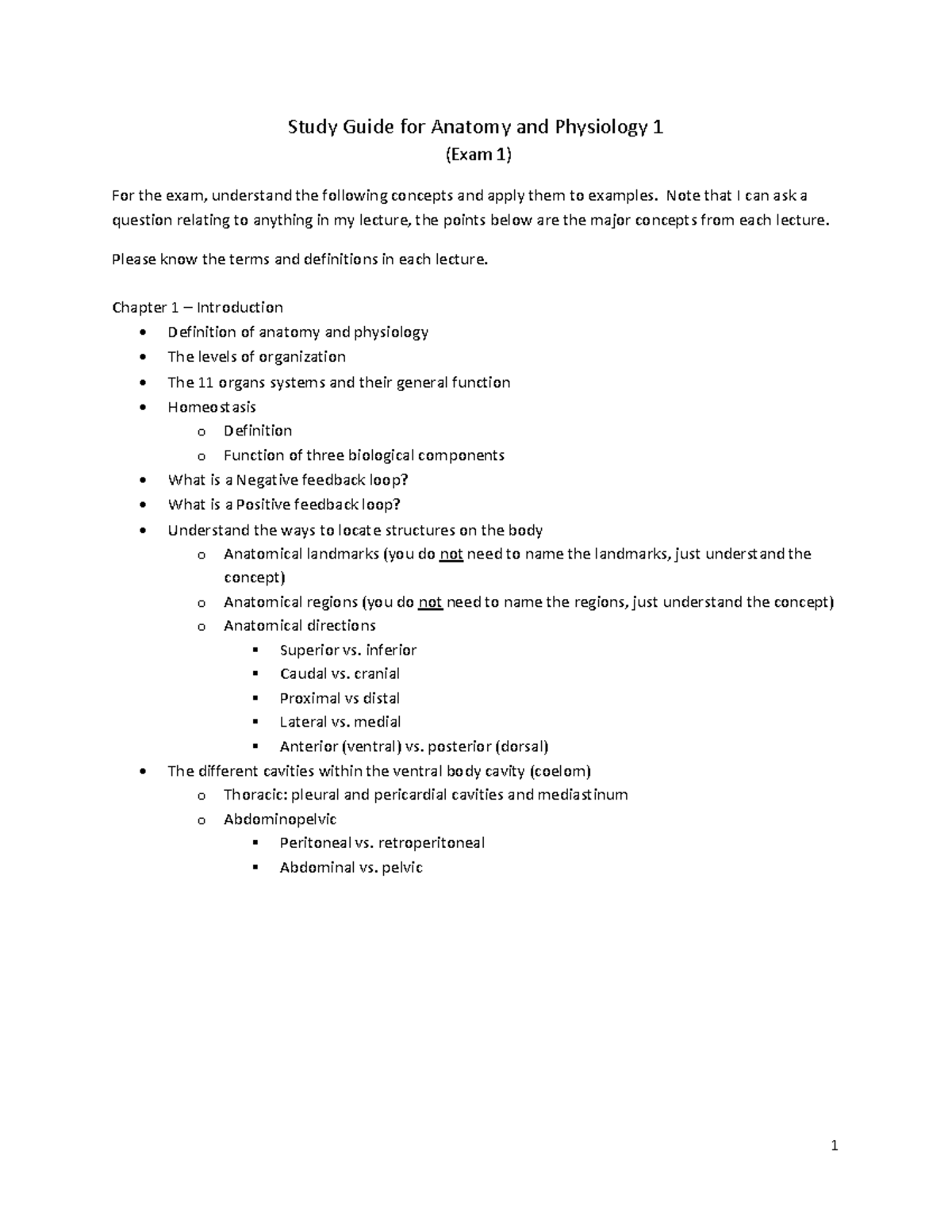 Anatomy and physiology notes - Study Guide for Anatomy and Physiology 1 ...